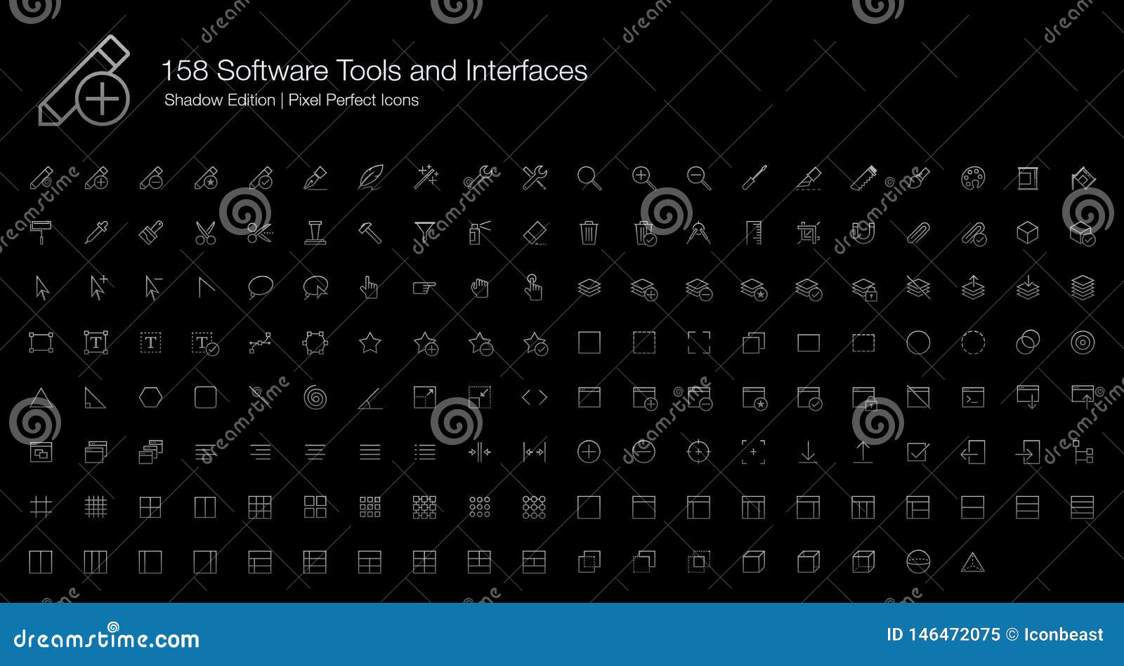 Software Tools And Interfaces Icon Set For Black Background Cartoon ...