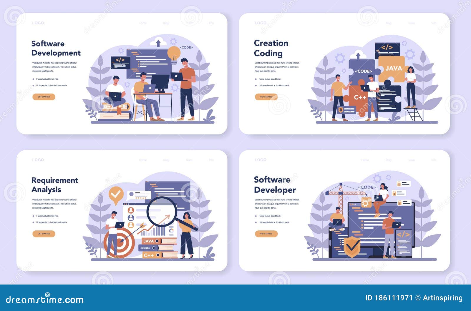 Software Web Banner or Landing Page Set. Idea of Programming Stock ...