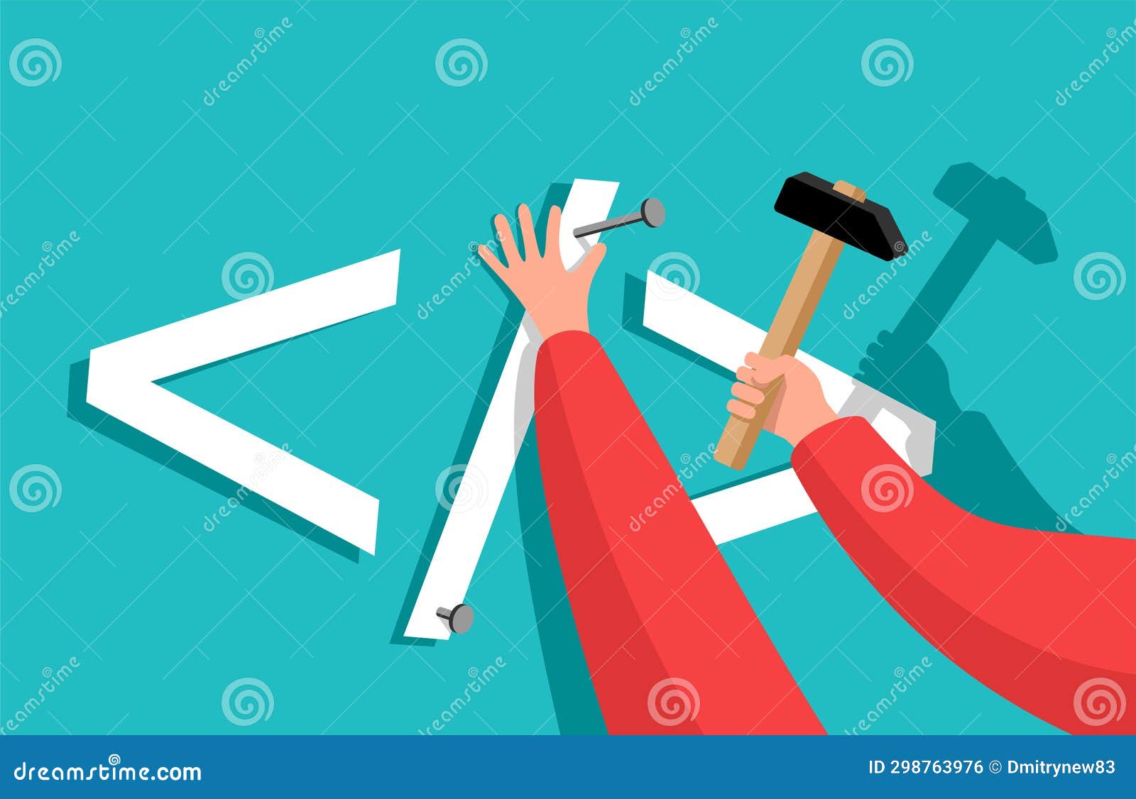 Software and Web Coding Using Hammer and Nails Stock Illustration ...