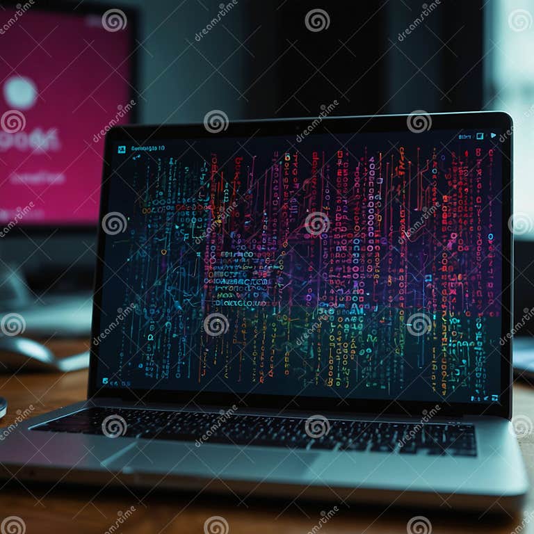 Programming Concepts, Web Development, and Software. Laptop with an Abstract Programming ...