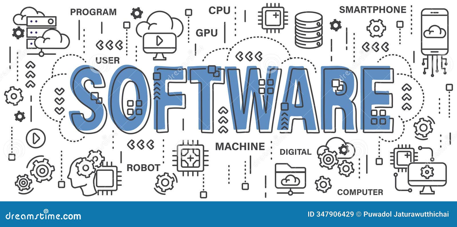 Semiconductor . Word With Line Icon Art Banner Style . Editable Stroke ...