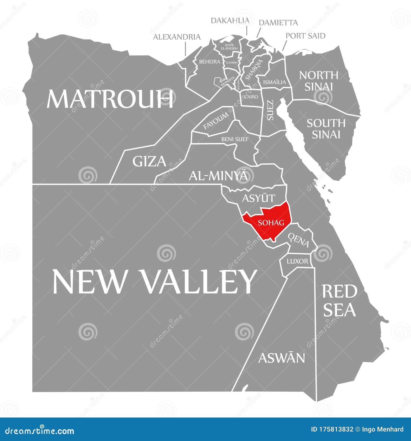 Sohag Red Highlighted in Map of Egypt Stock Illustration - Illustration ...