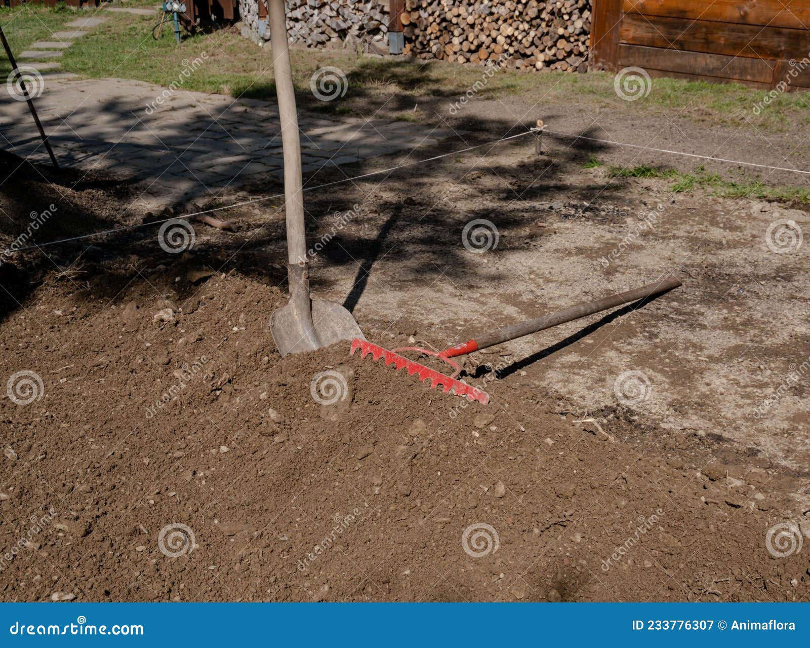 Soil is Being Worked on for a Garden Pool Stock Image - Image of garden ...
