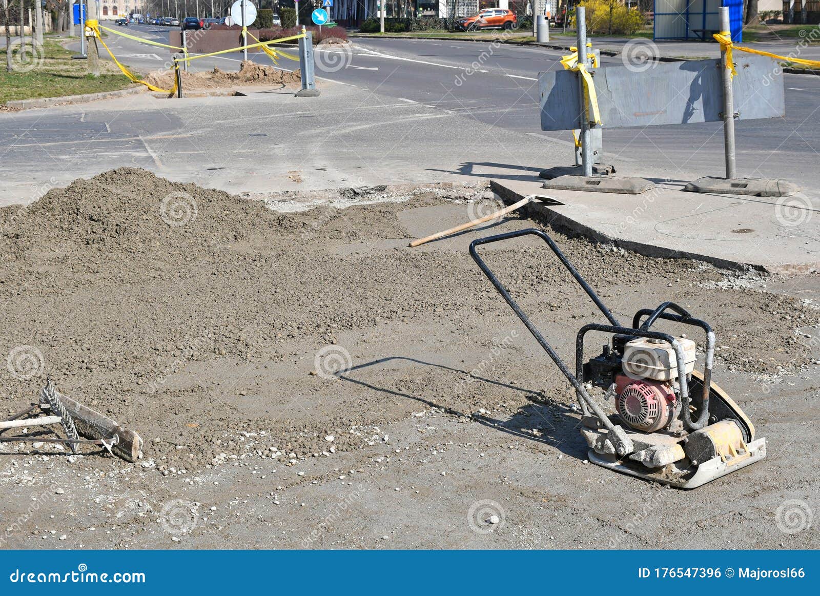 Soil Compactor at the Road Construction Stock Photo - Image of ...