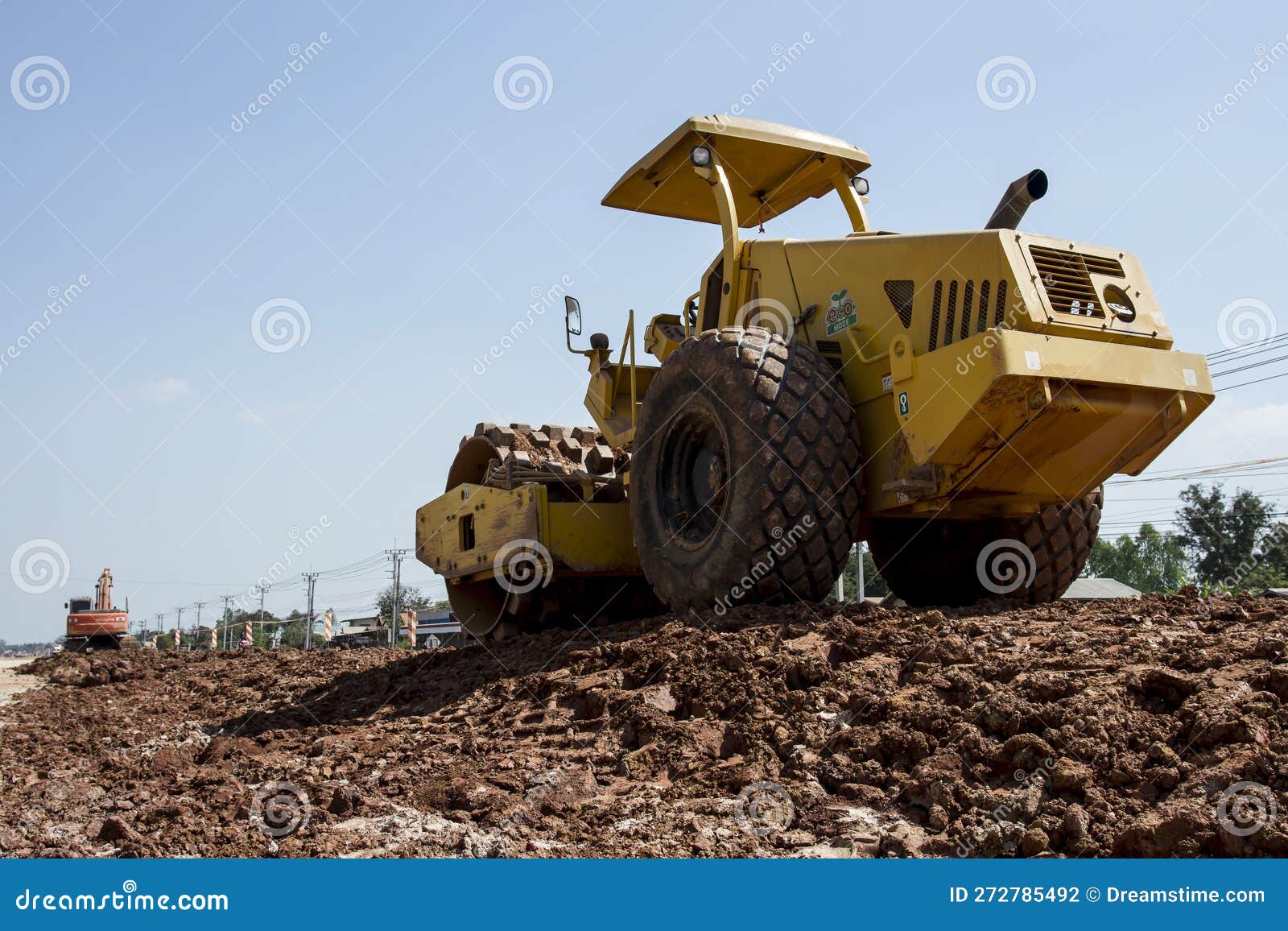 The Soil Compactor is in the Work Area.Road Roller Equipped with ...