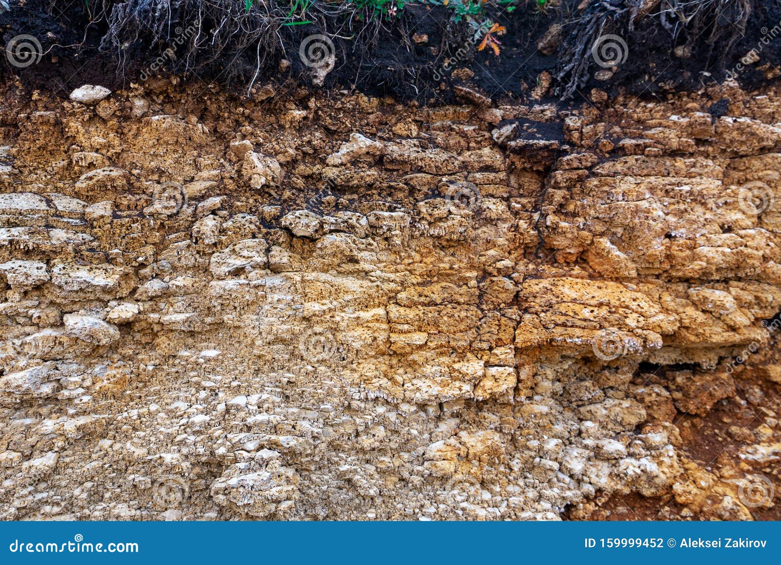 Soil Cut-sandstone, Stones, Clay, Sand Structure And Layers. Slice Of ...