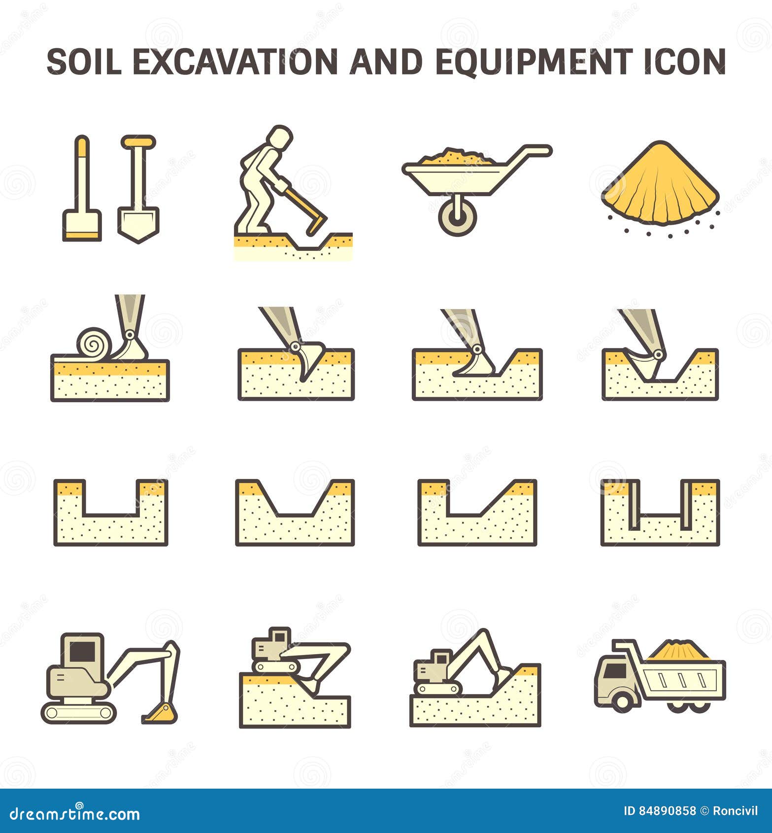 Soil excavation icon stock vector. Illustration of equipment - 84890858