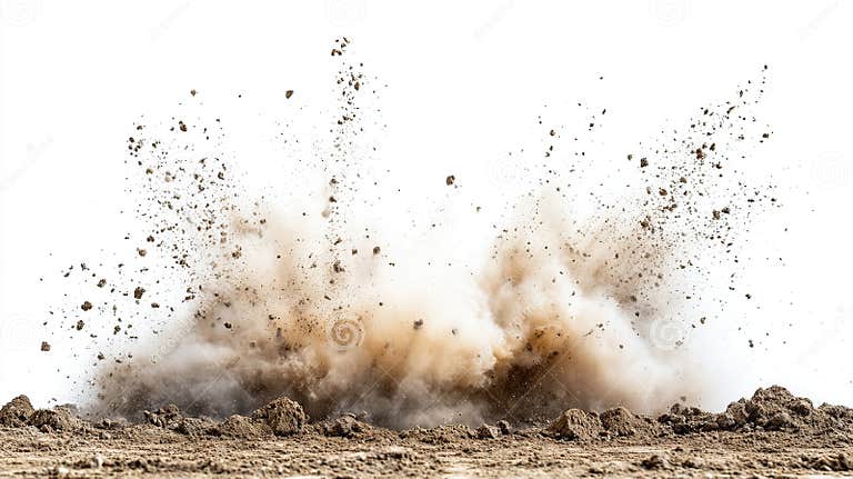 Soil Explosion with Dust and Debris Isolated on White Background Stock ...