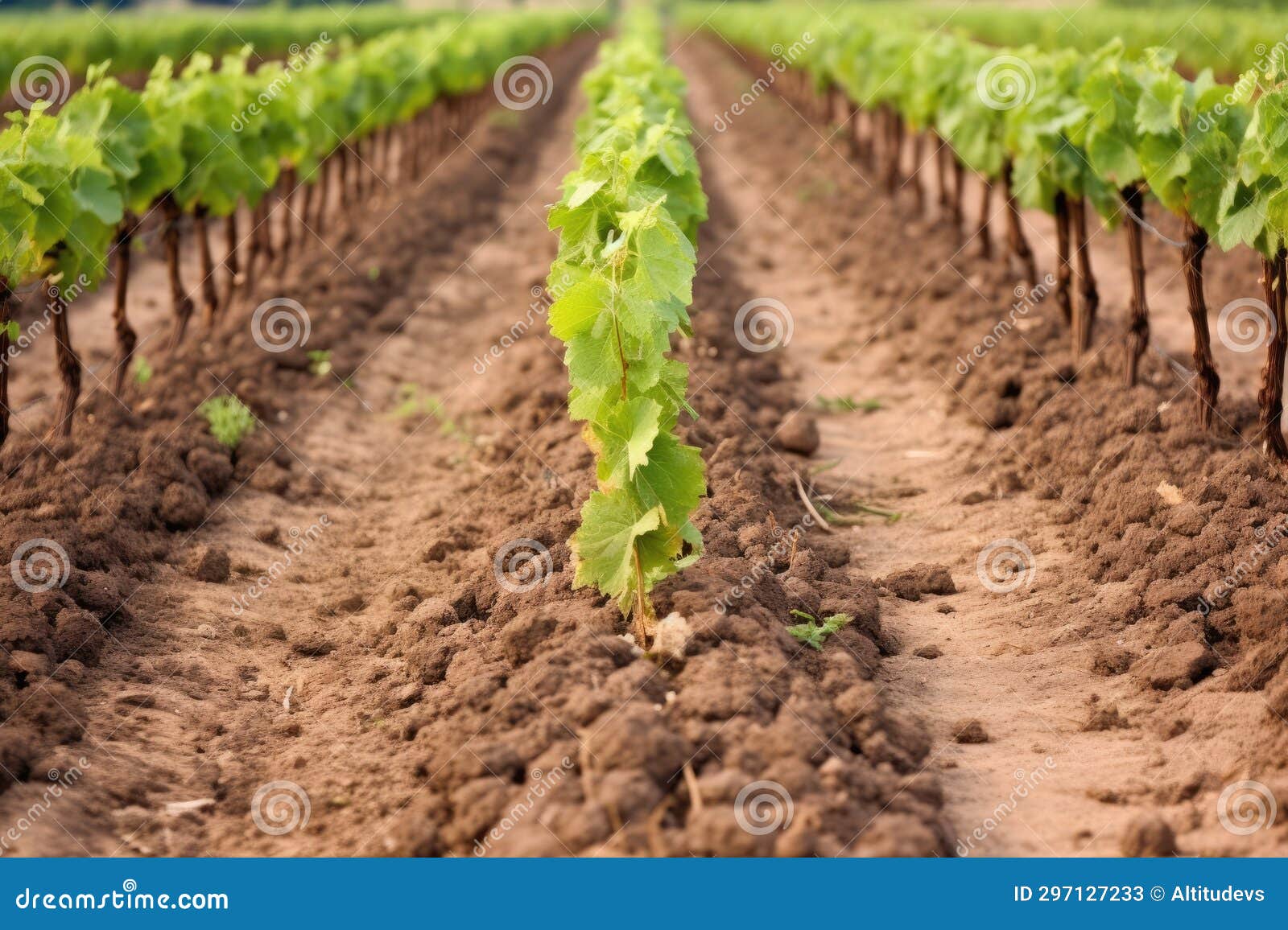 Soil with Grape Vines in Straight Rows Stock Image - Image of generated ...