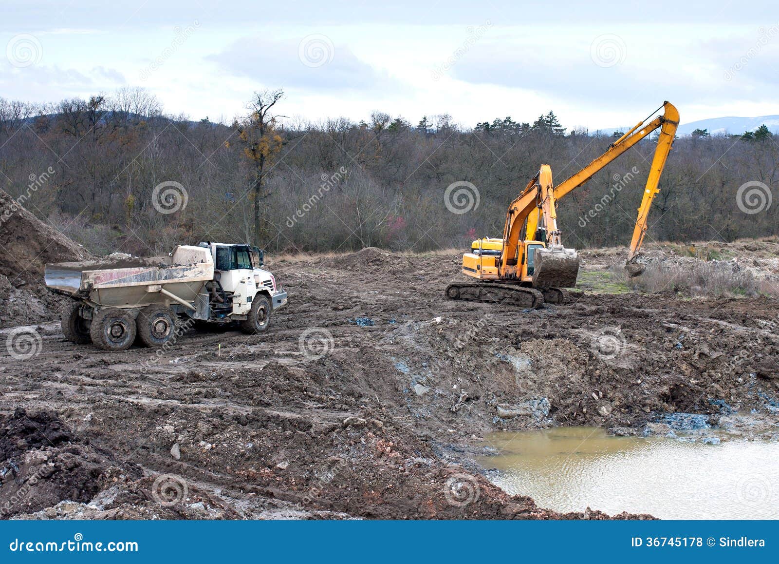 Soil Pollution Restoration with Excavating and Earthmoving Work. Stock ...
