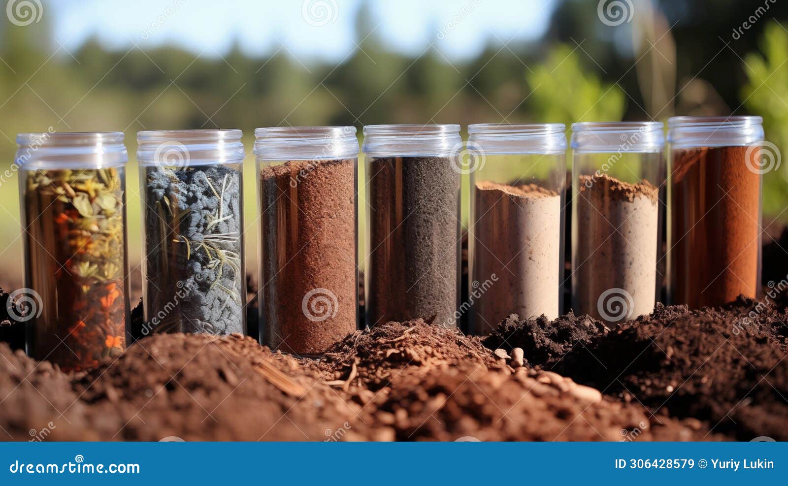 Soil Samples in the Field in Glass Containers. Generated by AI Stock ...