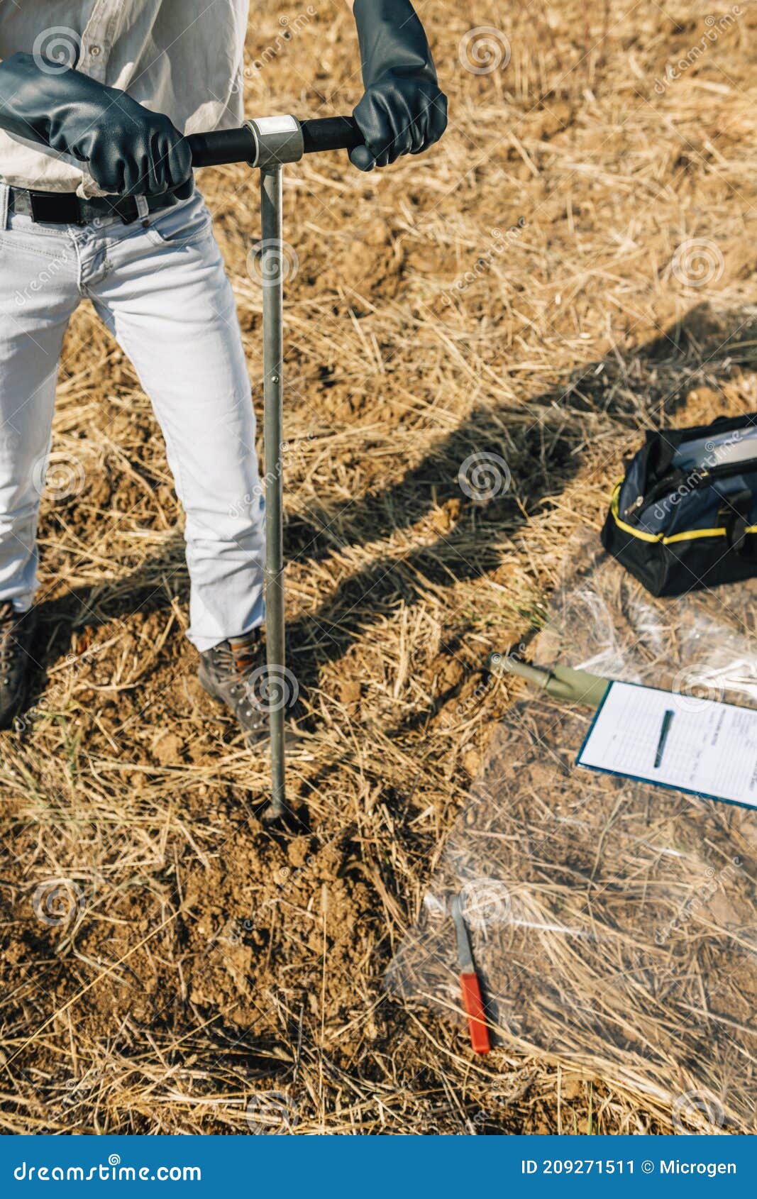 Soil Sampling. Agronomist Taking Sample with Soil Probe Sampler Stock ...