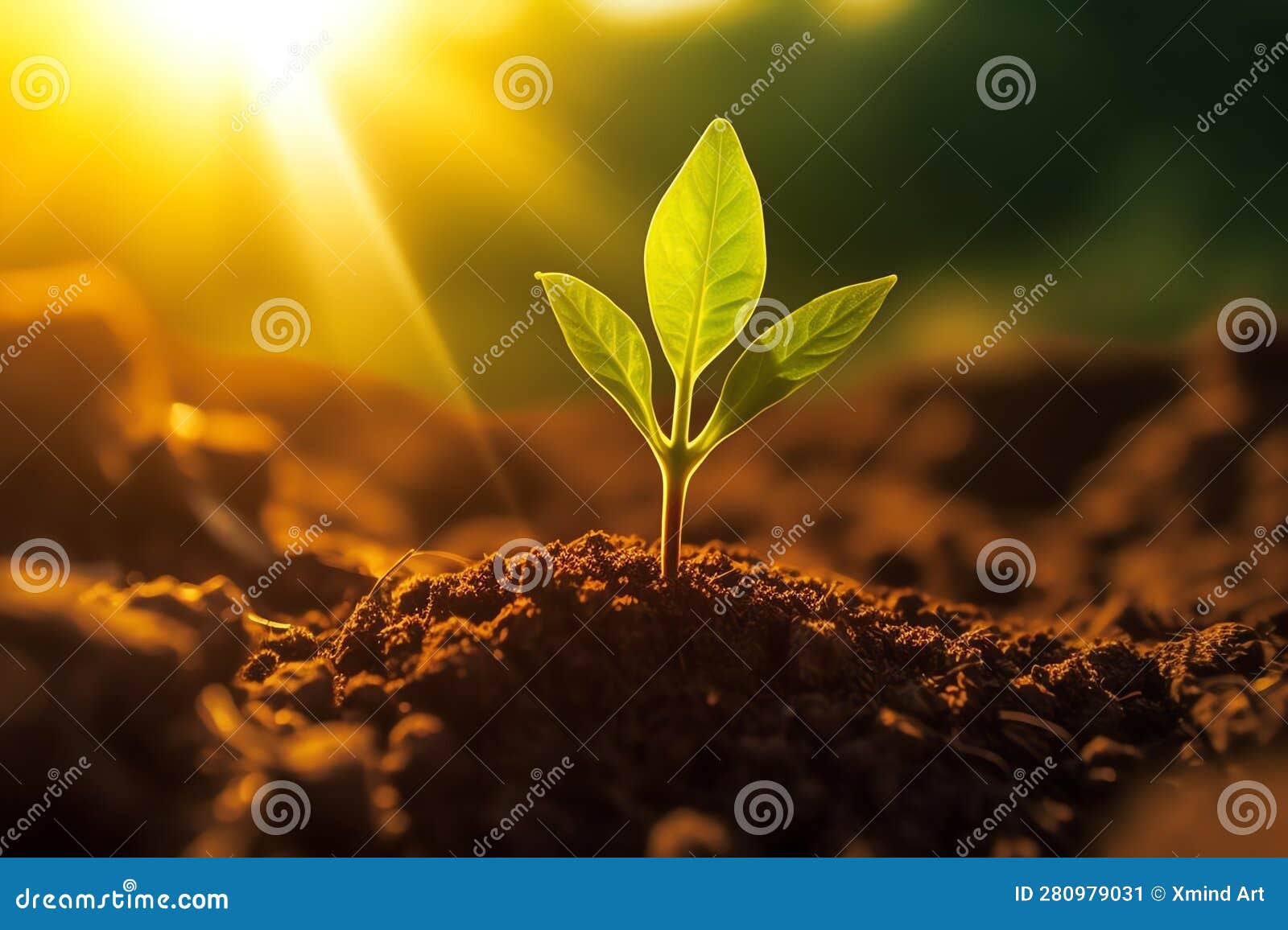 Soil with a Small Plant with Sun Light Ai Generated Stock Illustration ...