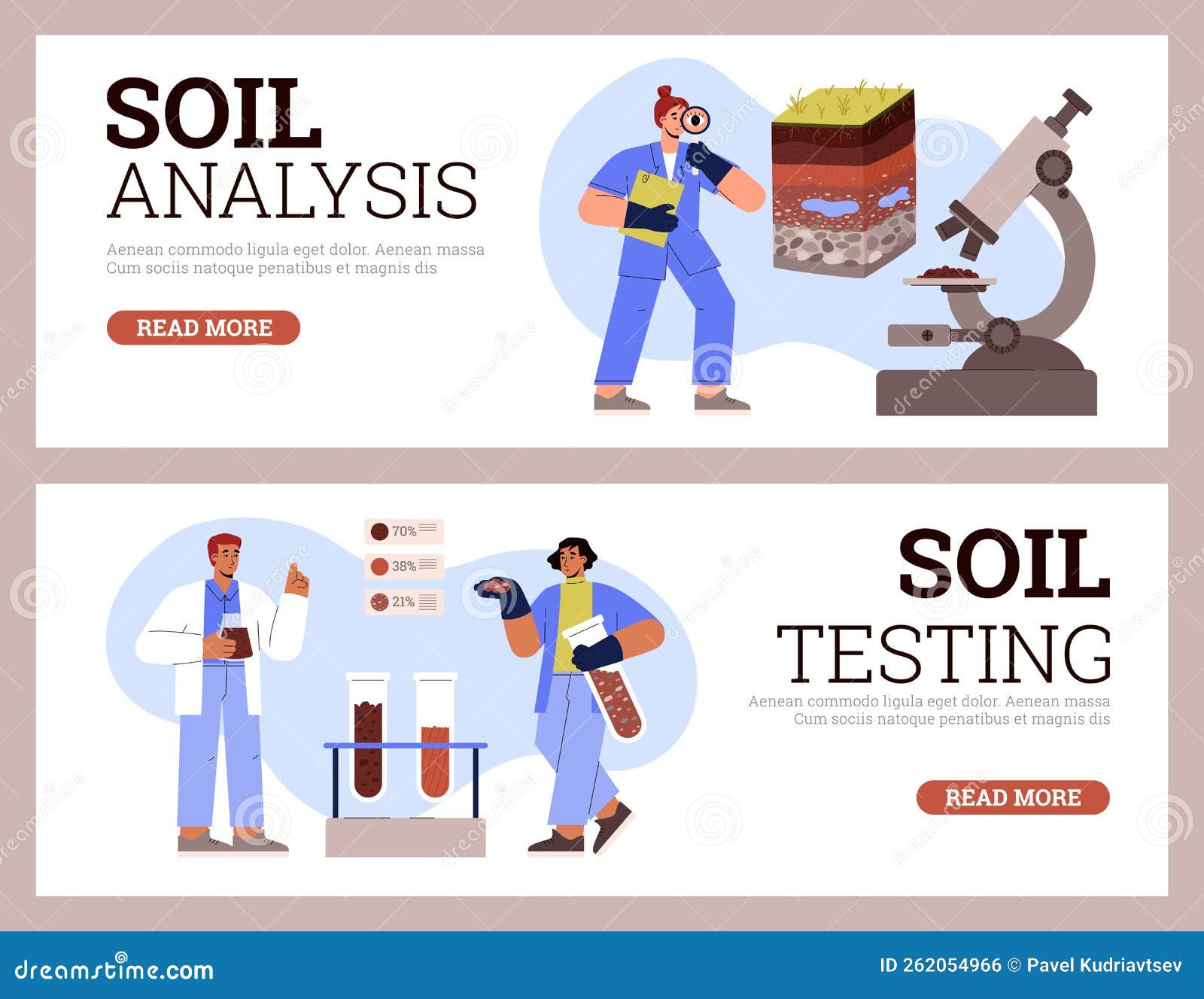Soil Testing and Analysis Web Banners Set, Flat Vector Illustration ...