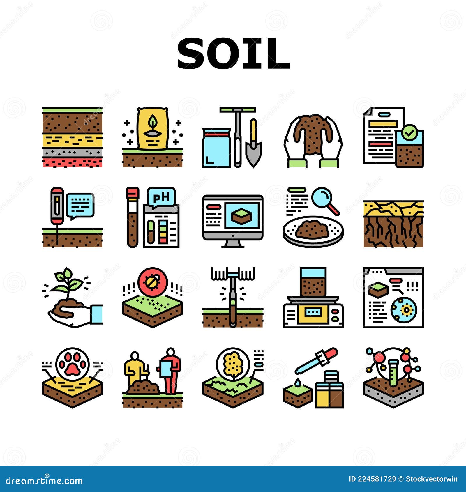Soil Testing Nature Collection Icons Set Vector Stock Vector ...