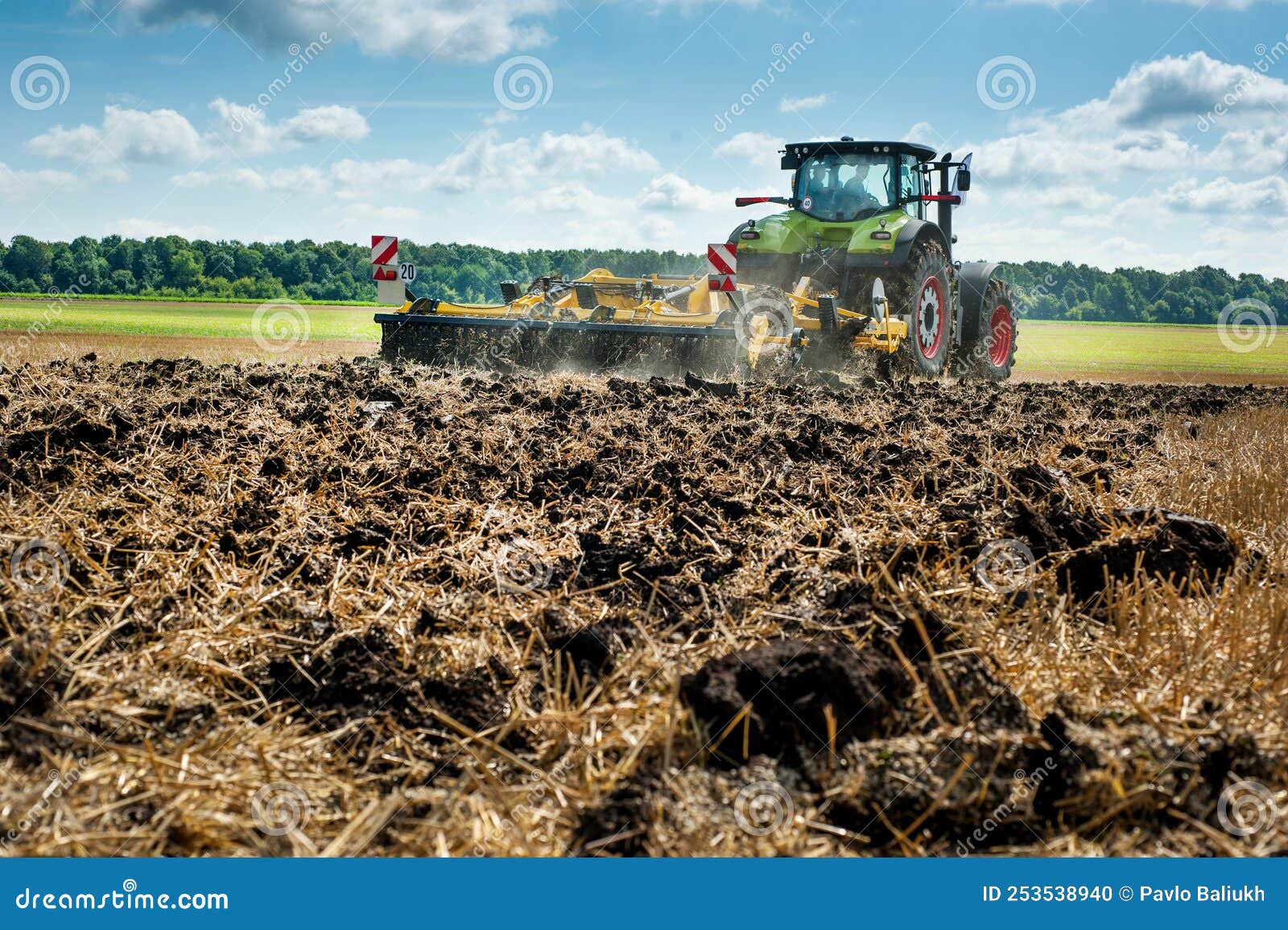 Soil After In Work Of Heavy Disc Harrow On A Field Background Stock ...