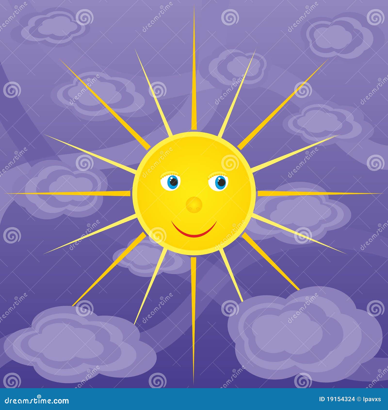 Sol alegre en el cielo ilustración del vector. Ilustración de tema ...