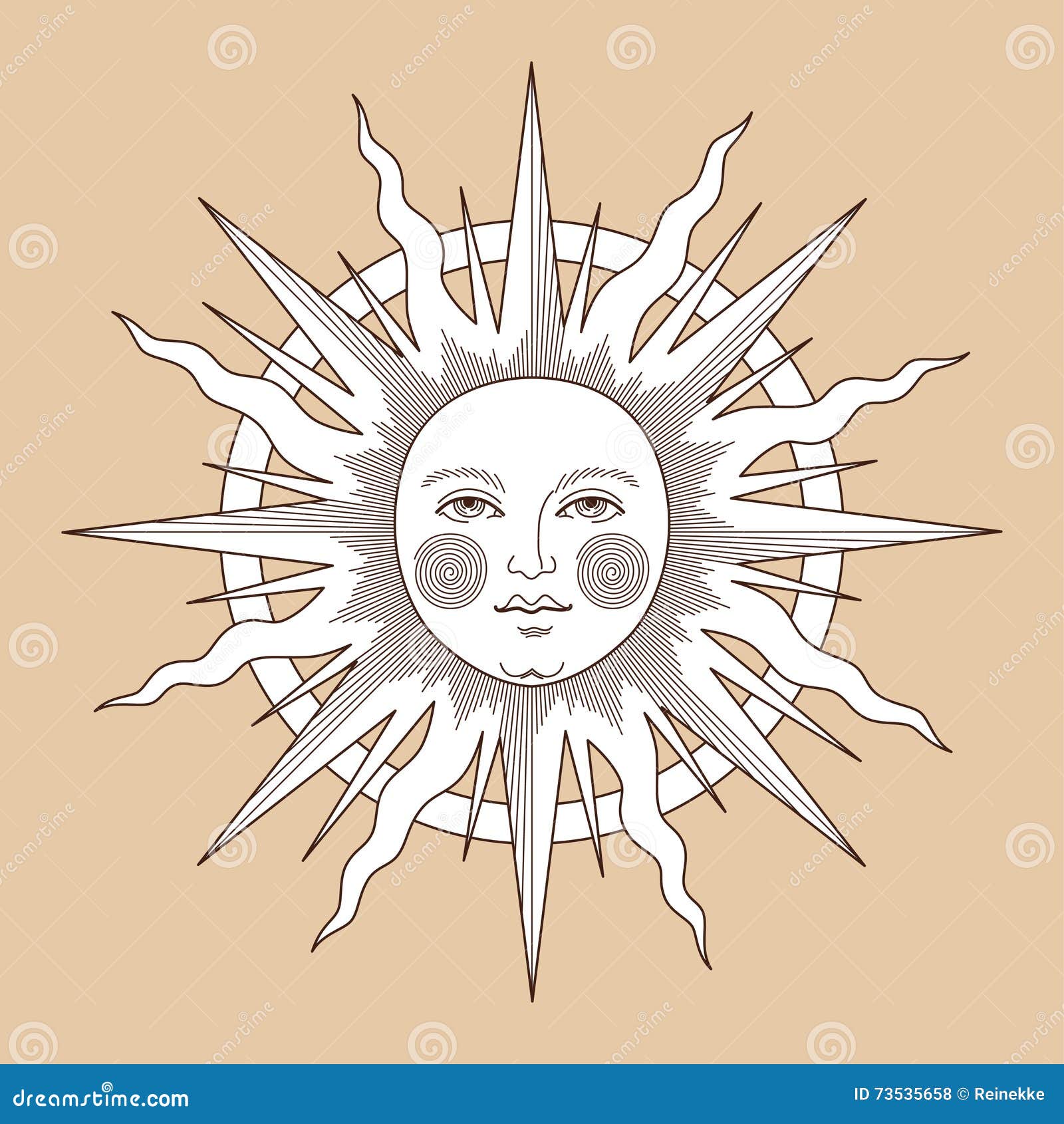 Sol blanco del vintage ilustración del vector. Ilustración de solar ...