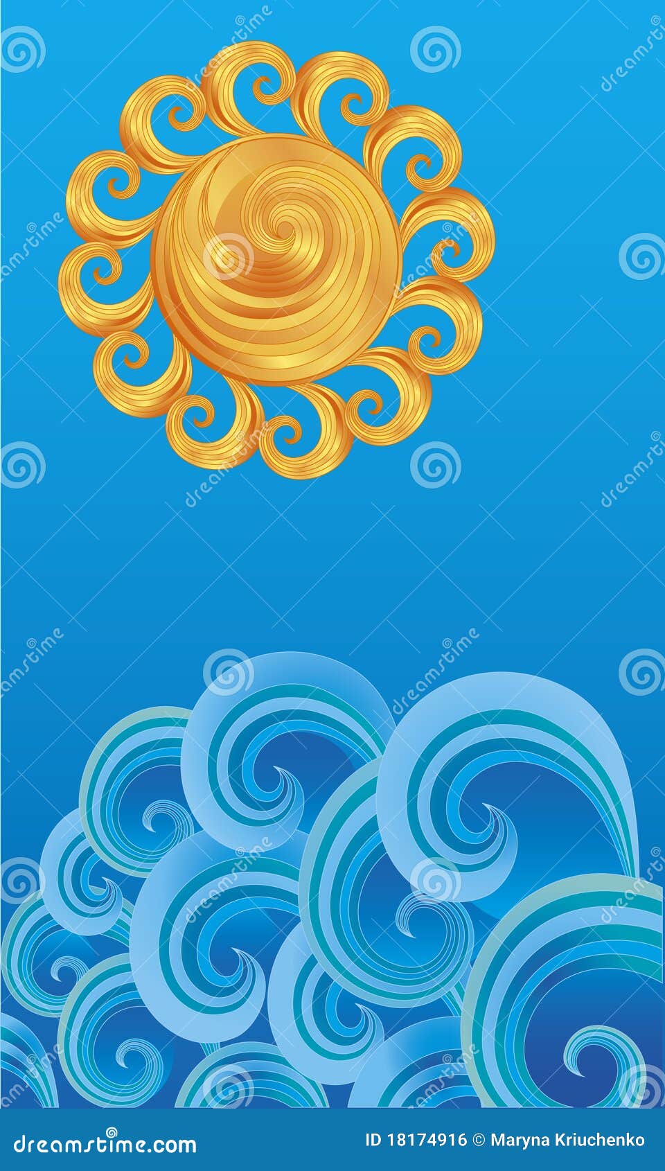 Sol Decorativo Sobre Las Ondas Stock de ilustración - Ilustración de ...