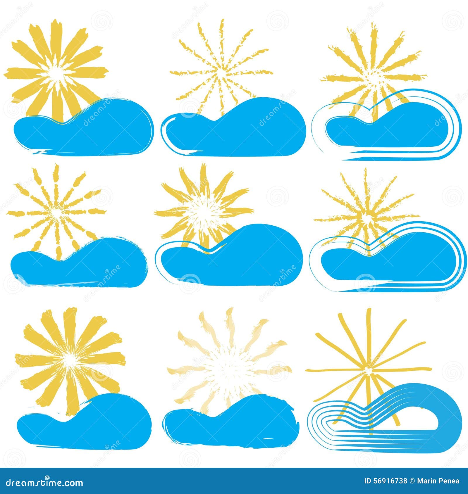 Sol och moln (eps10) vektor illustrationer. Illustration av dekor ...