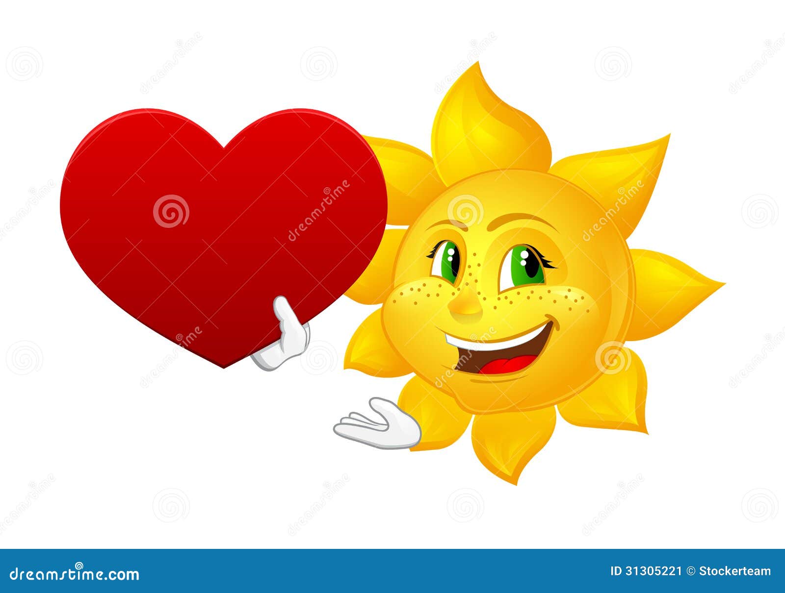 Sol Sonriente Con El Corazón Grande Stock de ilustración - Ilustración ...