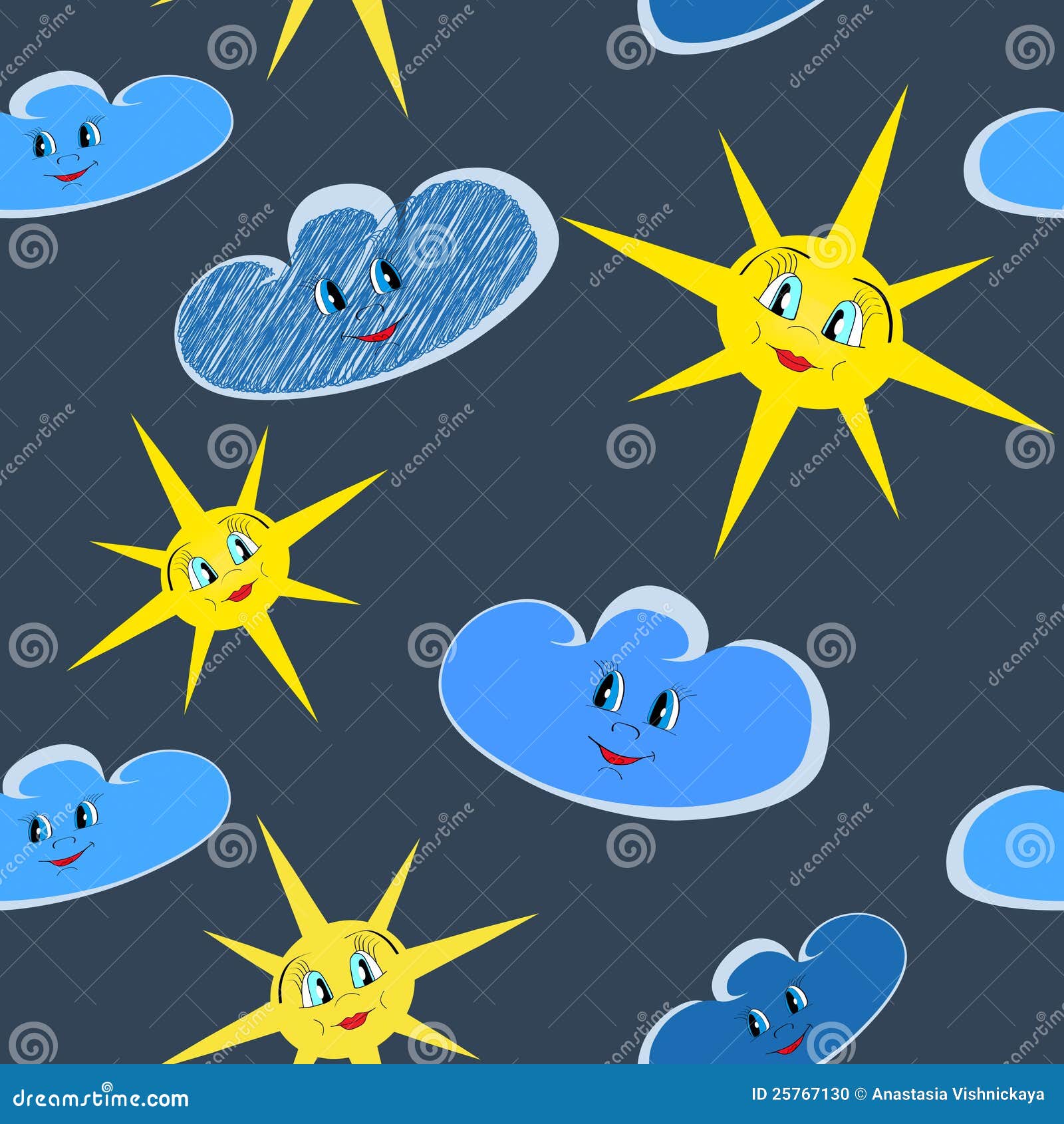 Sol Y Nubes Sonrientes Felices Stock de ilustración - Ilustración de ...