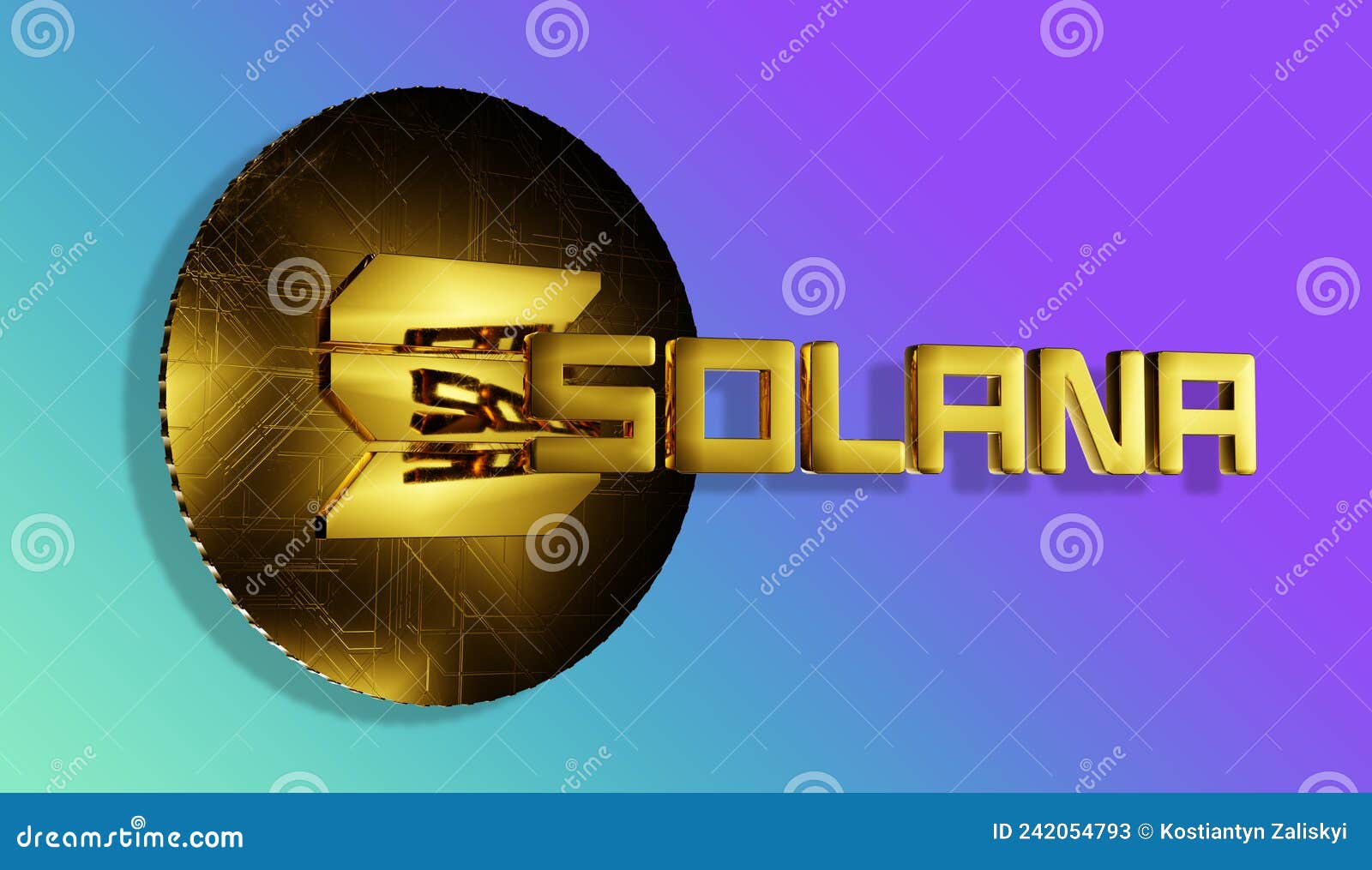 Solana Coin with Logo on Gradient Background. Crypto Currency Concept ...