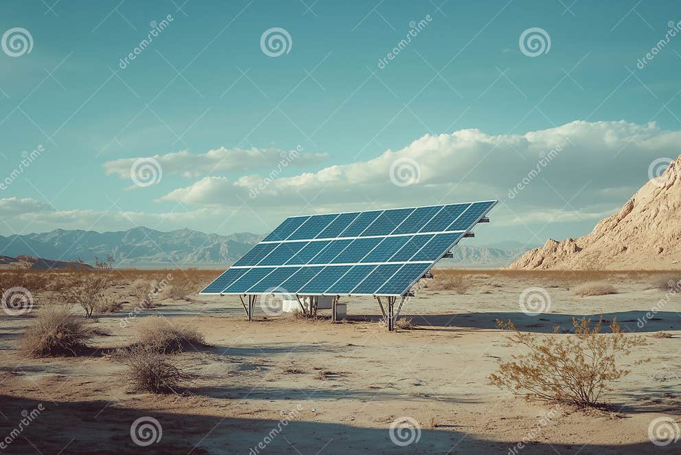Solar Array in a Desert Landscape with a Focus on Solar Panel ...