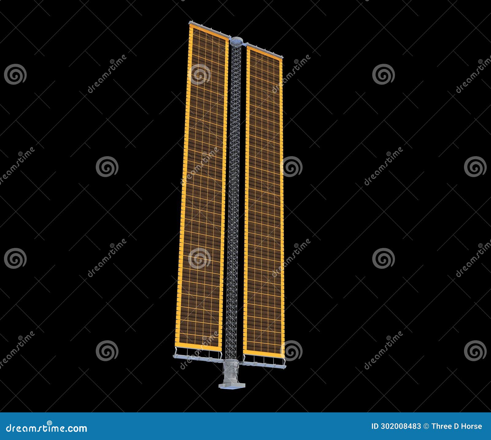 Solar Array Panel 3D Rendering on Black Background Stock Illustration ...
