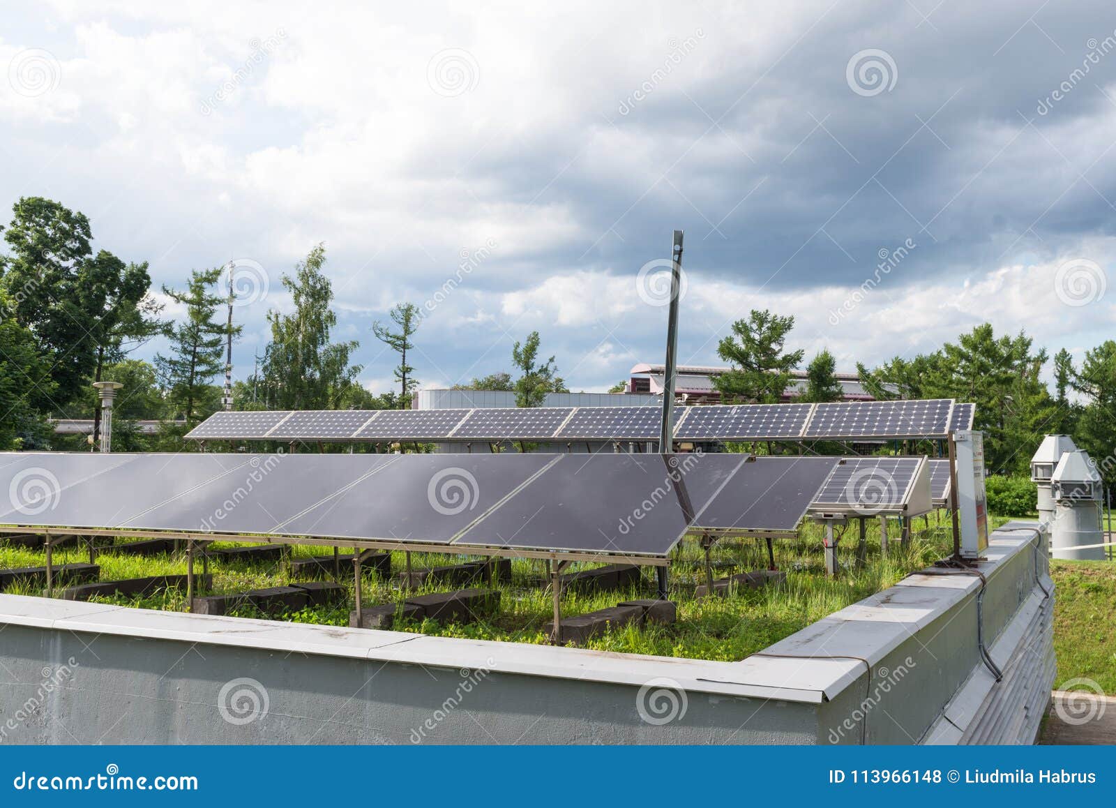 Solar Battery Background of the Cloudy Sky. Stock Photo - Image of ...