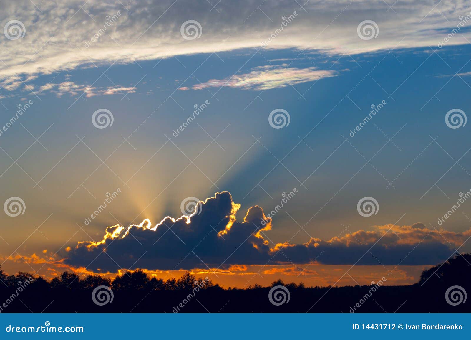 Solar beams behind cloud stock photo. Image of season - 14431712