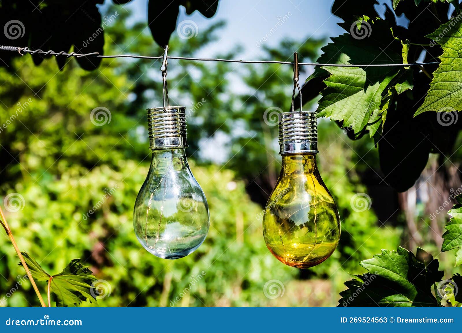 Solar Bulbs Hanging on a Wire To Charge Stock Image - Image of energy ...