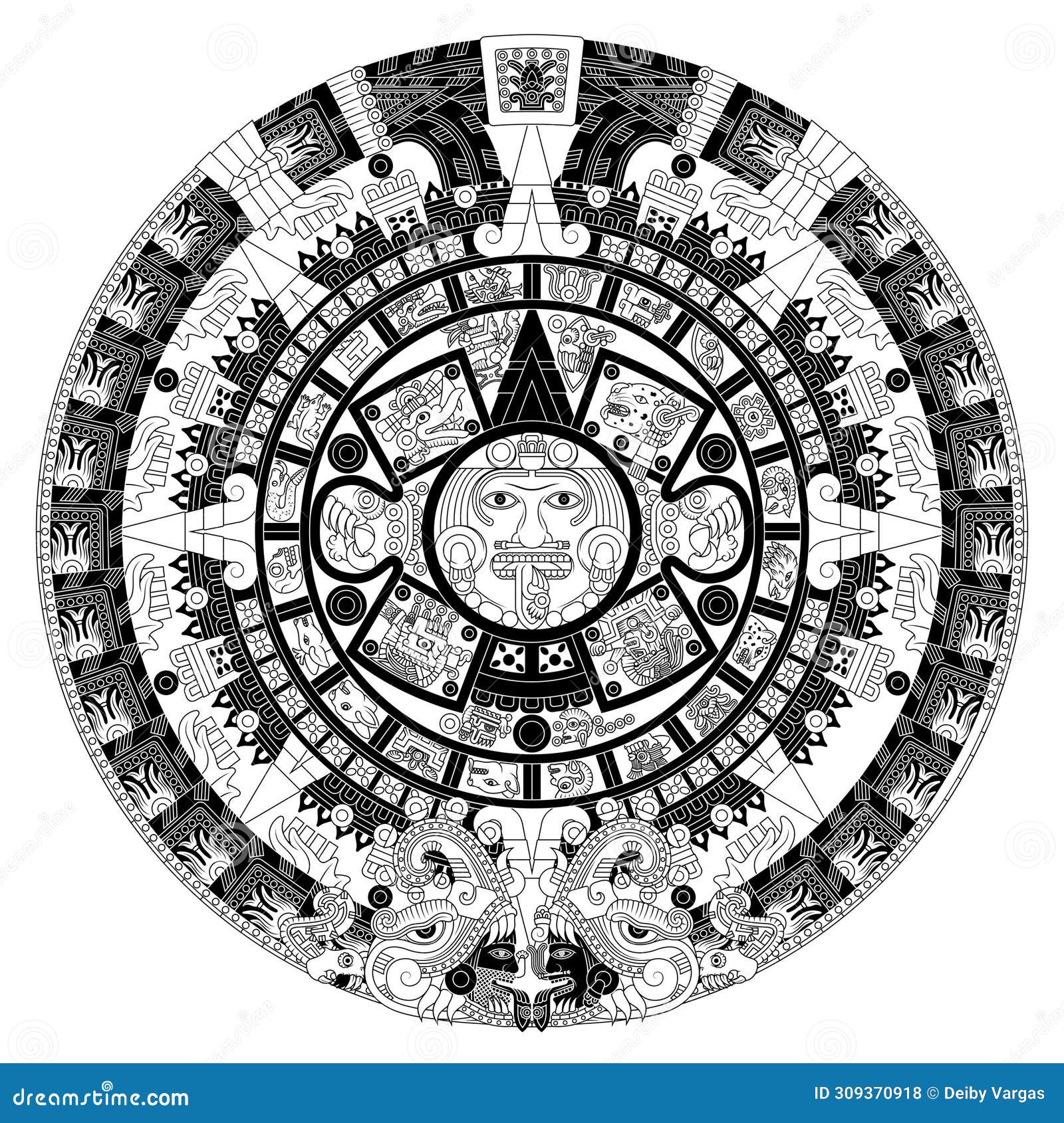 Solar Calendar of the Ancient Aztec Civilization Stock Illustration ...