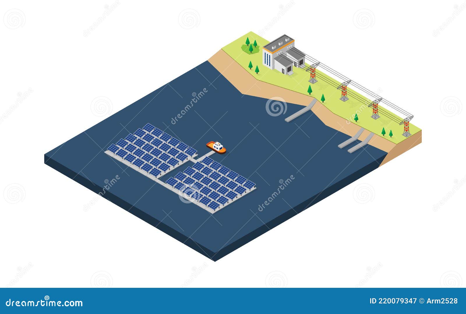 Solar Cell Floating Power Plant in Isometric Graphic Stock Vector ...