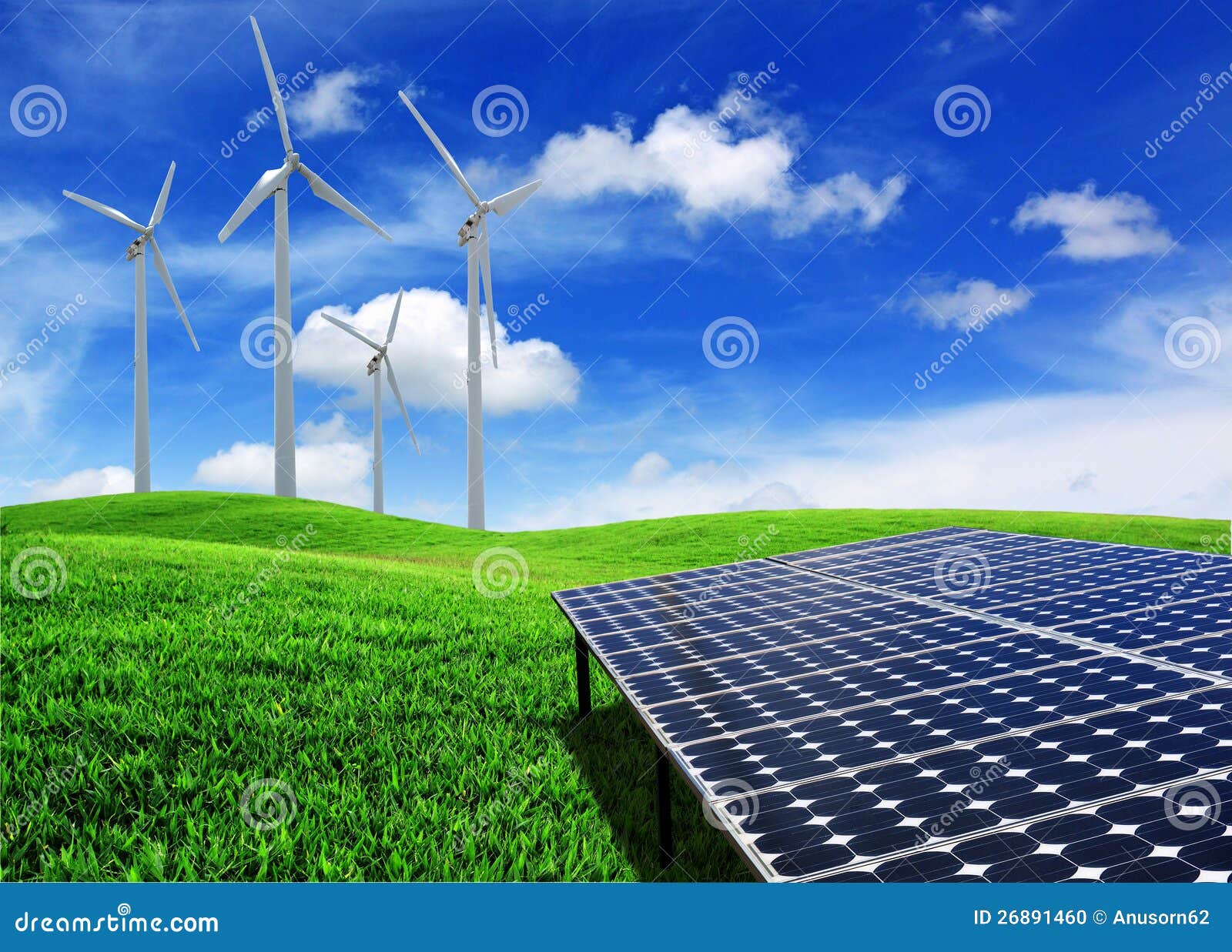 Solar Cell Energy Panels and Wind Turbine Stock Photo - Image of ...