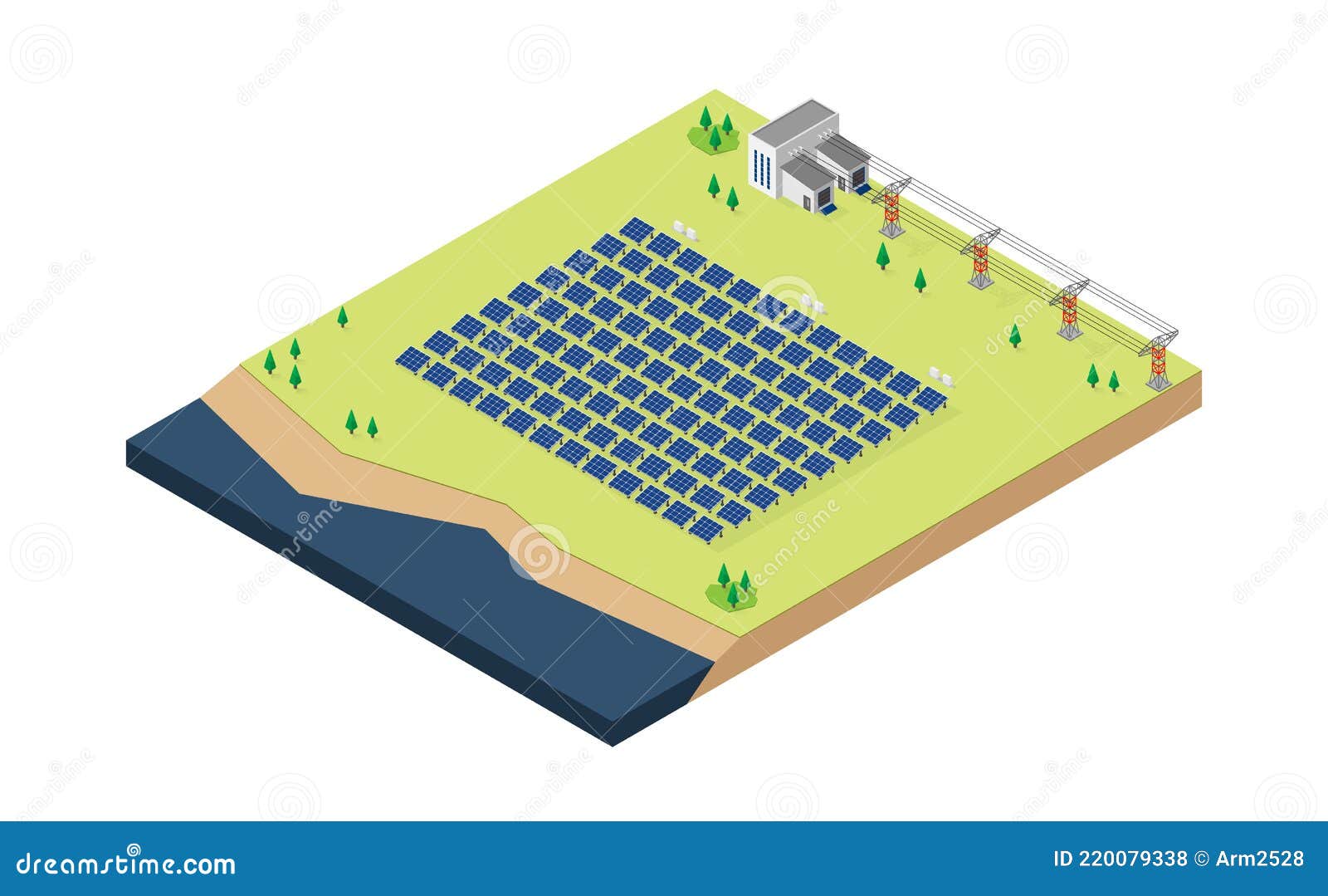 Solar Cell Power Plant in Isometric Graphic Stock Vector - Illustration ...