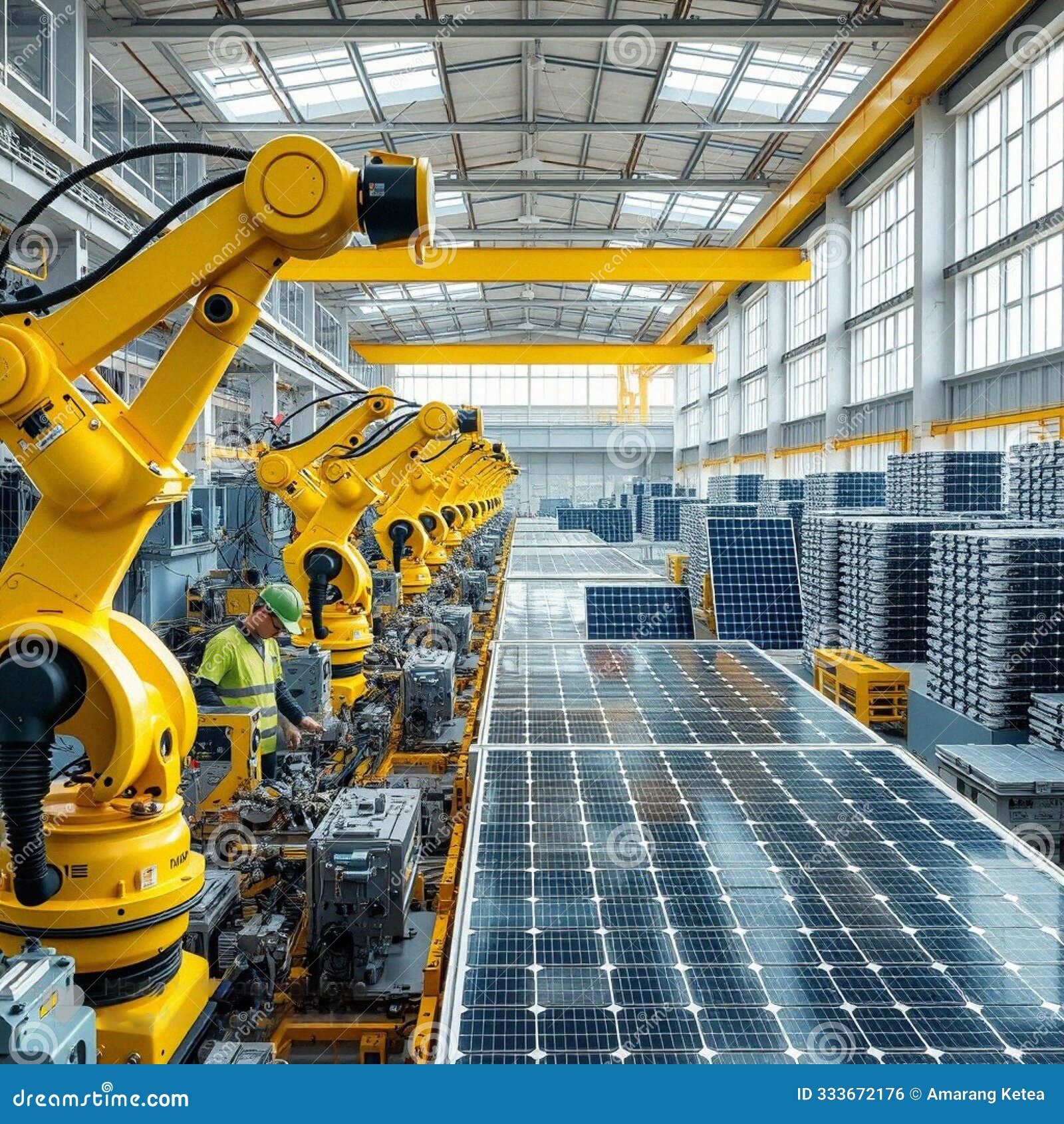 Solar cell factory stock illustration. Illustration of green - 333672176