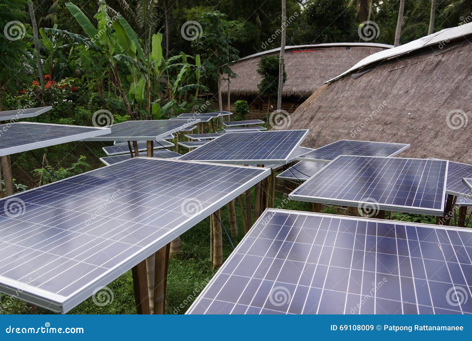 Solar cell farm in village stock image. Image of cells - 69108009