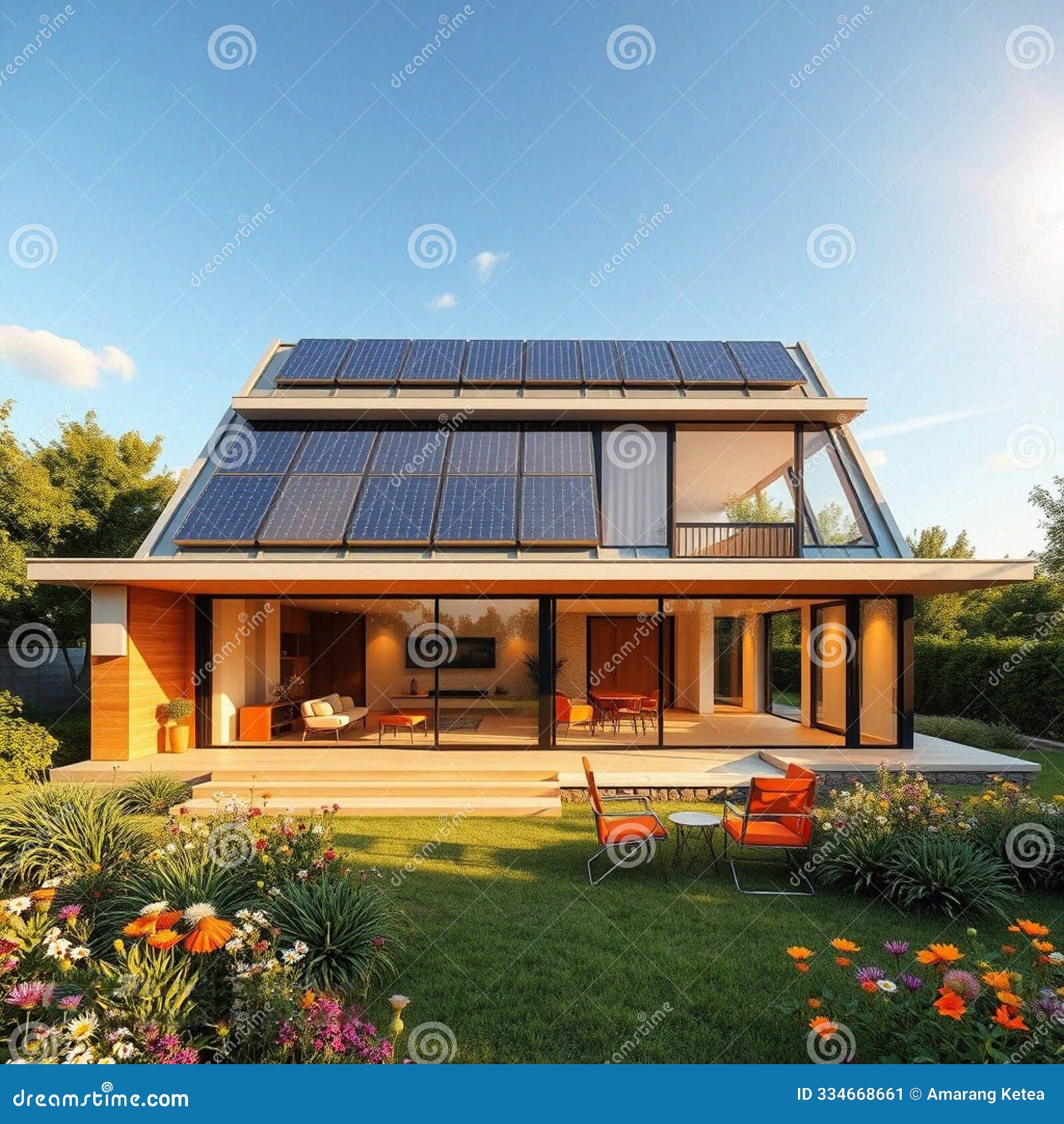 Solar cell house stock illustration. Illustration of technology - 334668661