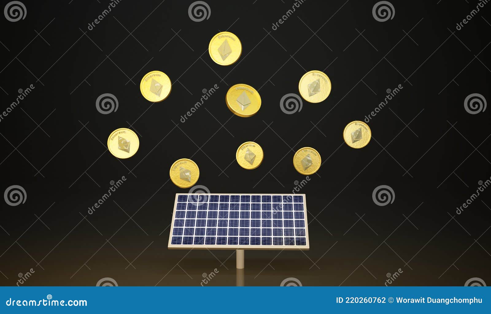 Solar Cell Panel with Ethereum Coin Crypto Currency , 3d Illustration ...