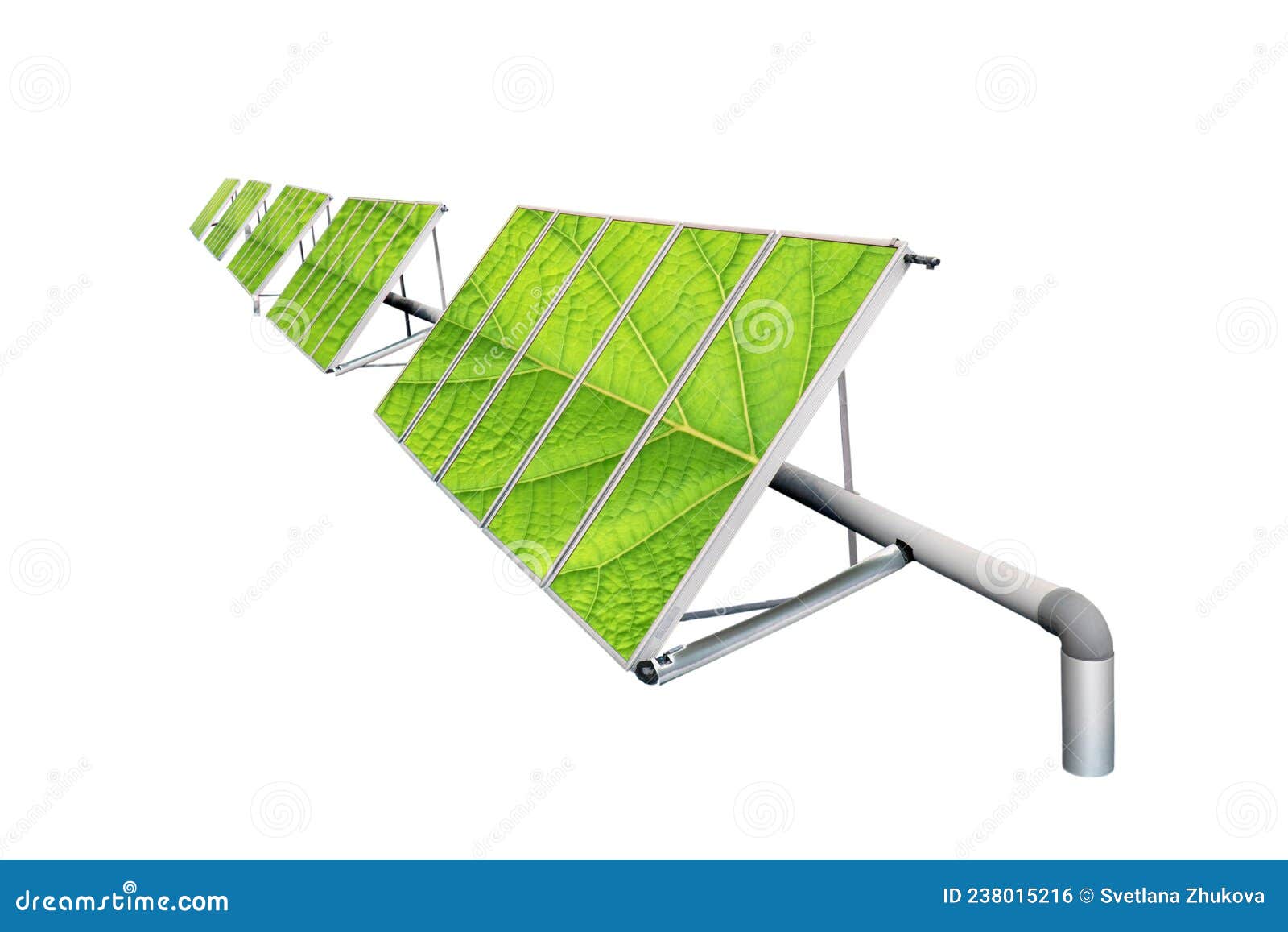 Solar Cell Panels Array with Plant Leaves Surface Green Energy Concept ...