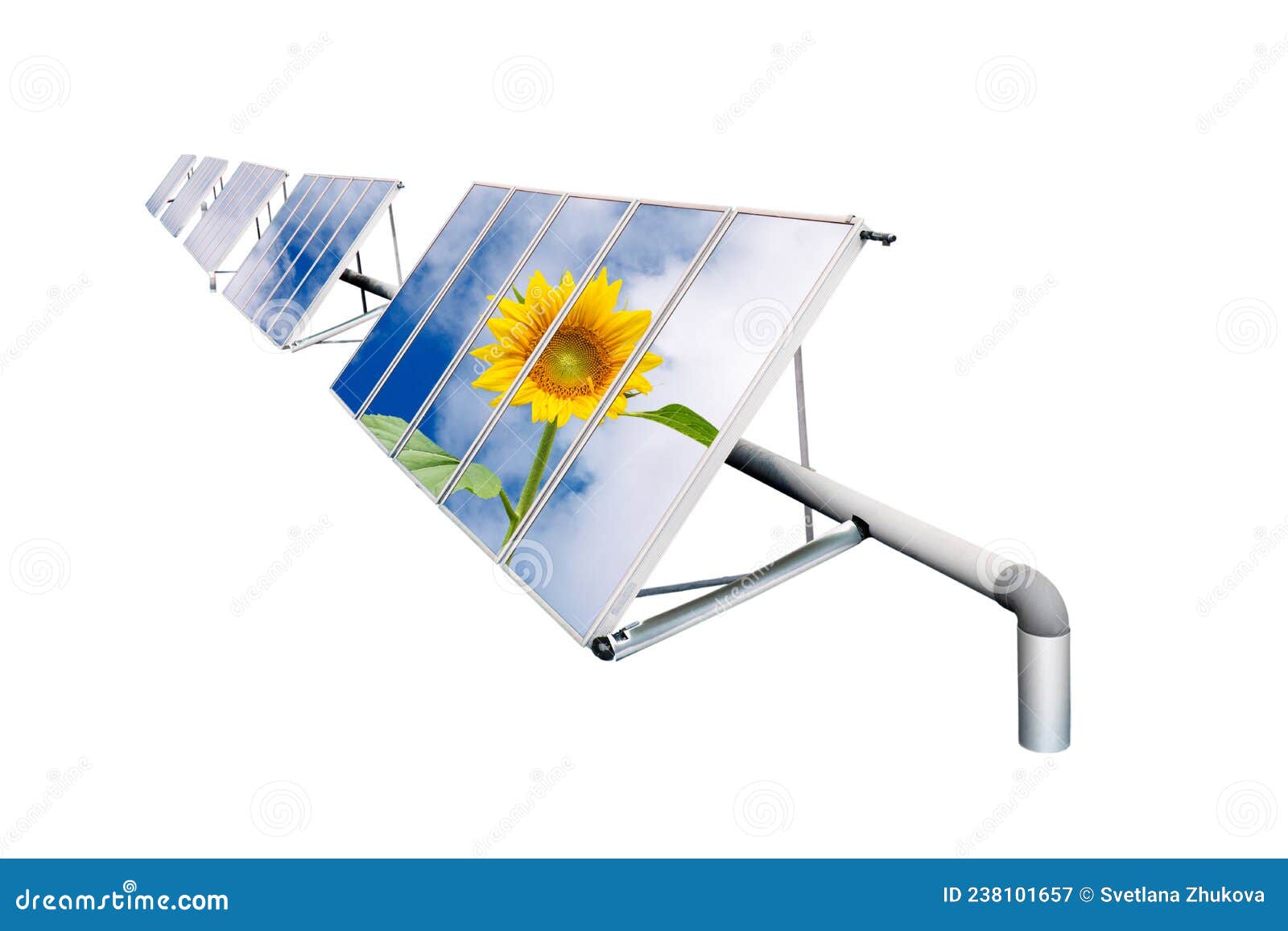 Solar Cell Panels Array with Sky and Sunflower Surface Green Energy ...