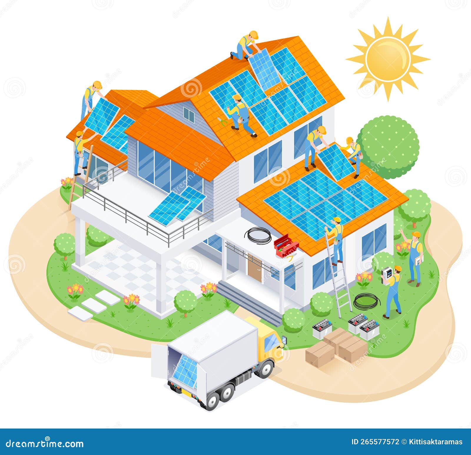 Solar Cell Power System Diagram. Vector Illustrations Stock Vector ...