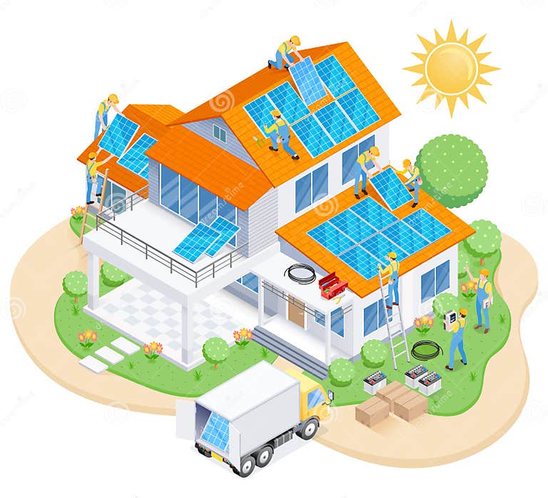 Solar Cell Power System Diagram. Vector Illustrations Stock Vector ...