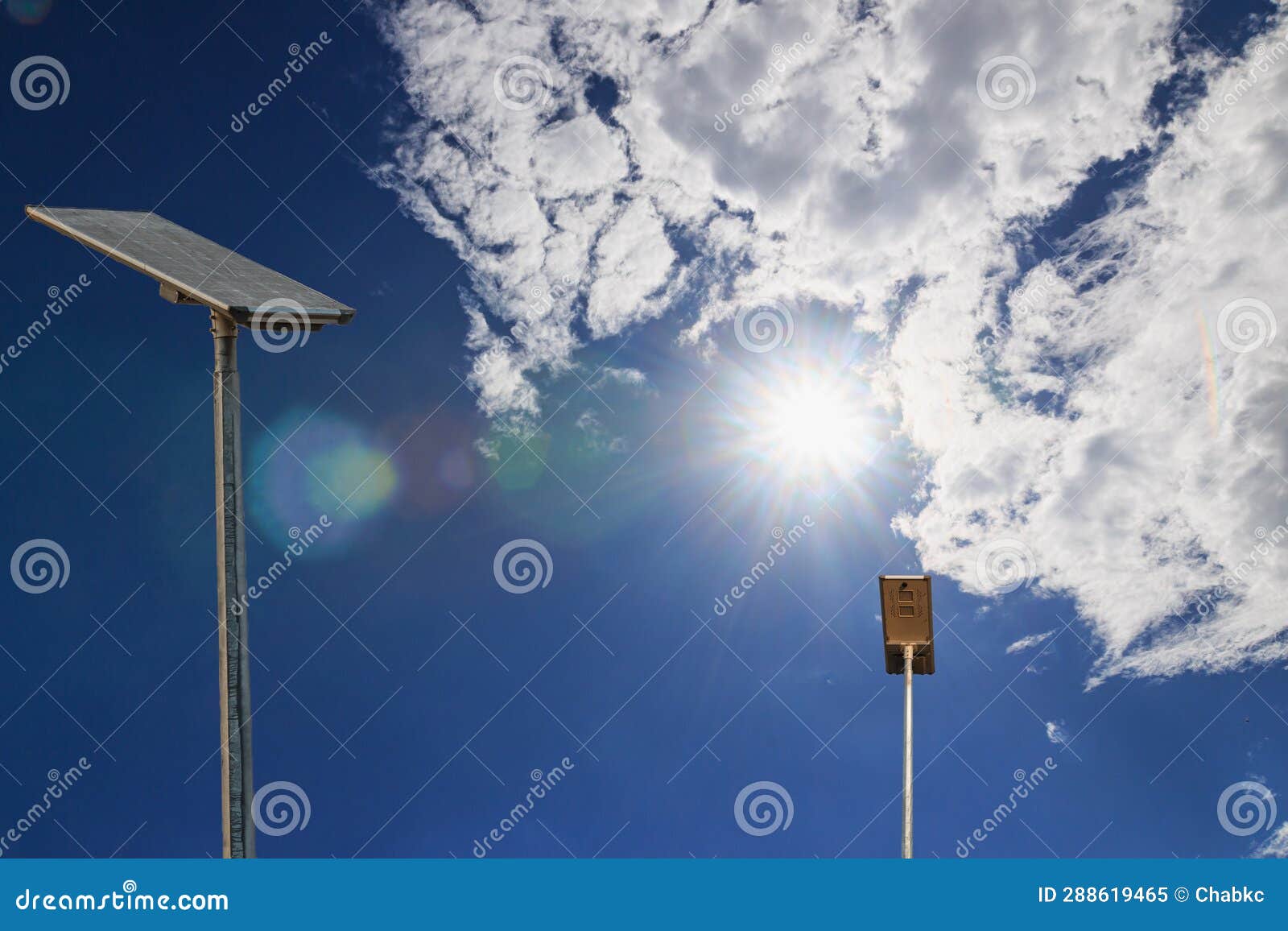 Solar Cell Street Lamp Pole Stock Image - Image of road, generator ...