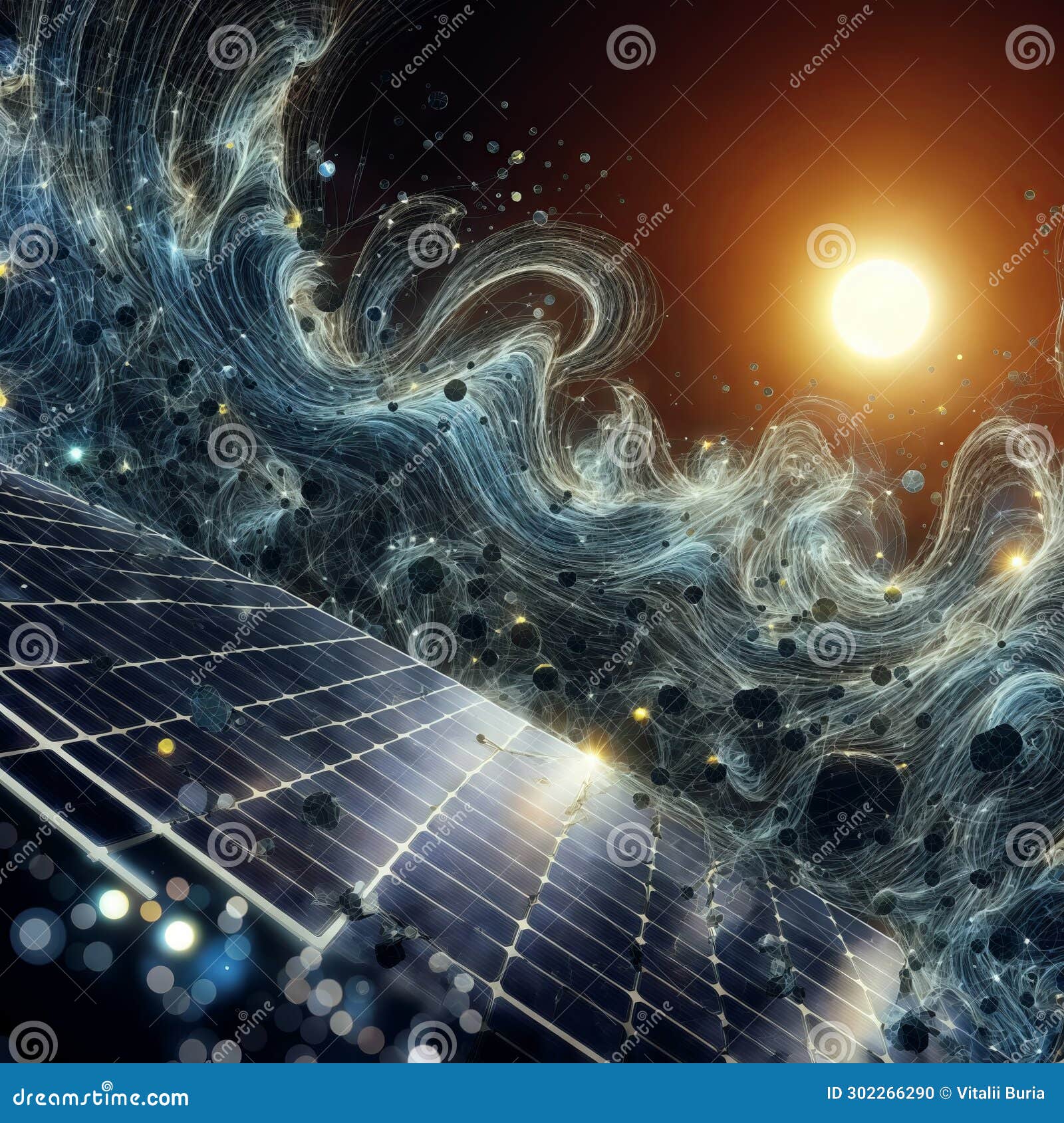 Solar Cell and Sun in the Night Sky 3d Rendering Image, Generative Ai ...