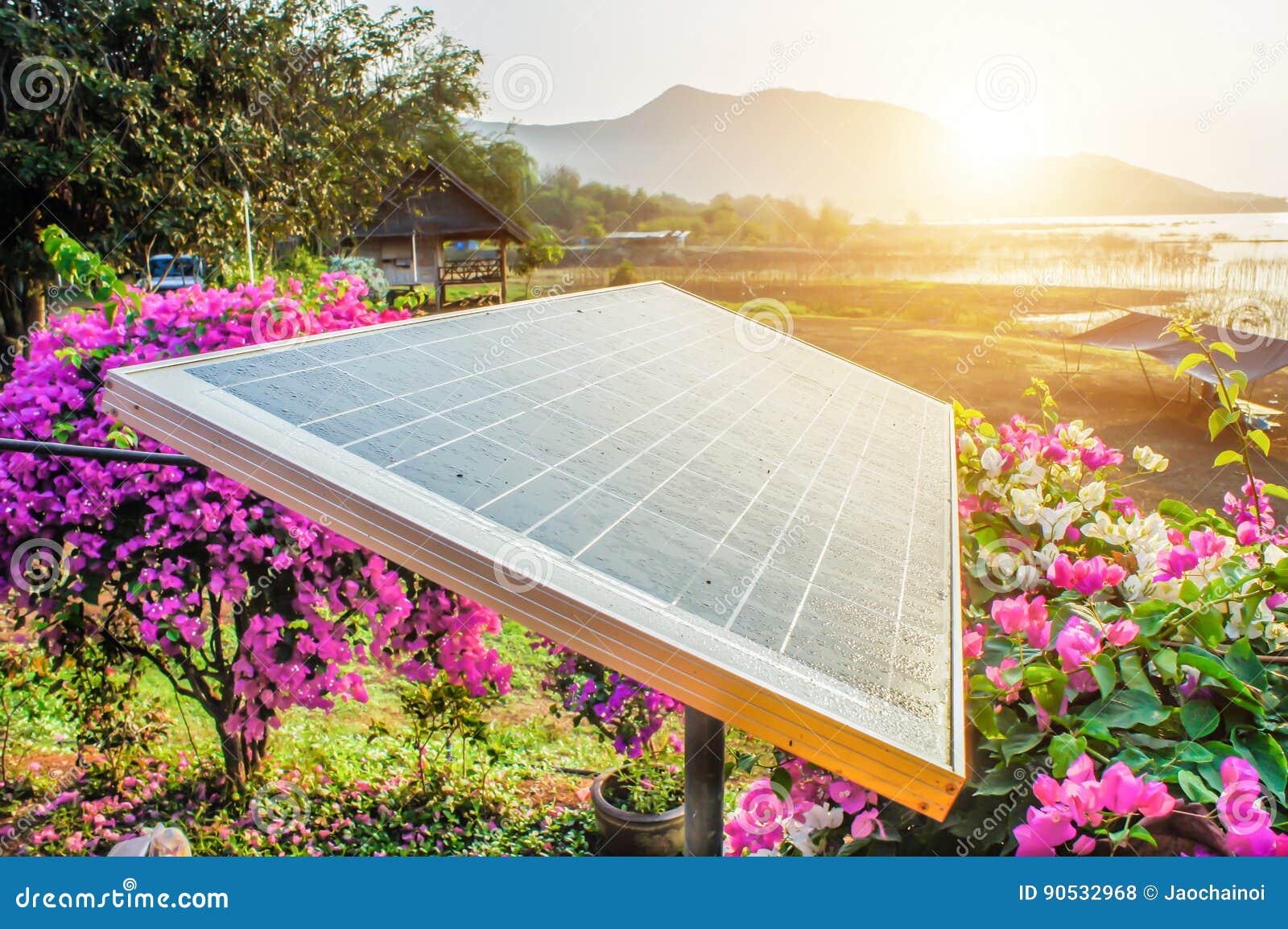 Solar cell with sun light stock photo. Image of energy - 90532968