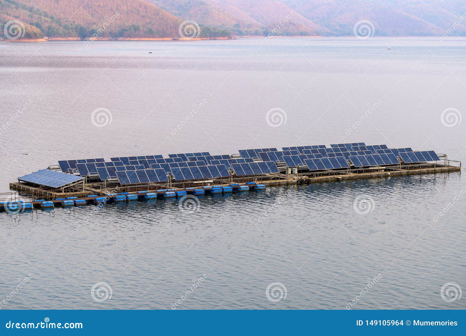 Solar Cell System Panel Renewable Power Floating on Dam Stock Photo ...