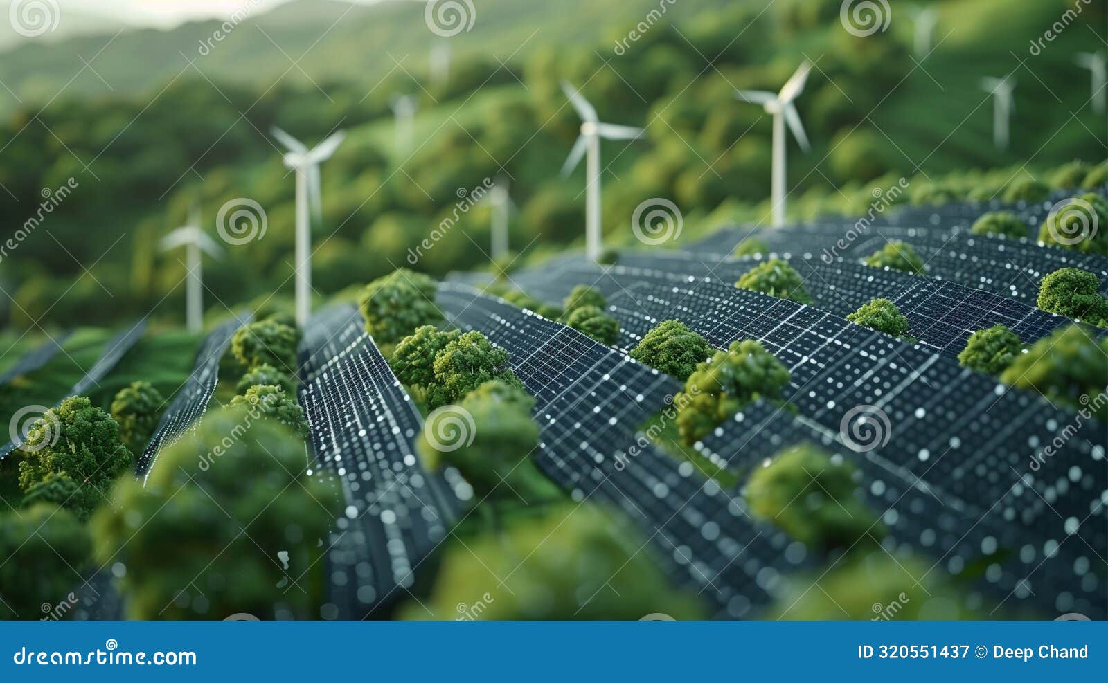 Solar Cell and Wind Turbine Technology Low Poly Wireframe Stock ...