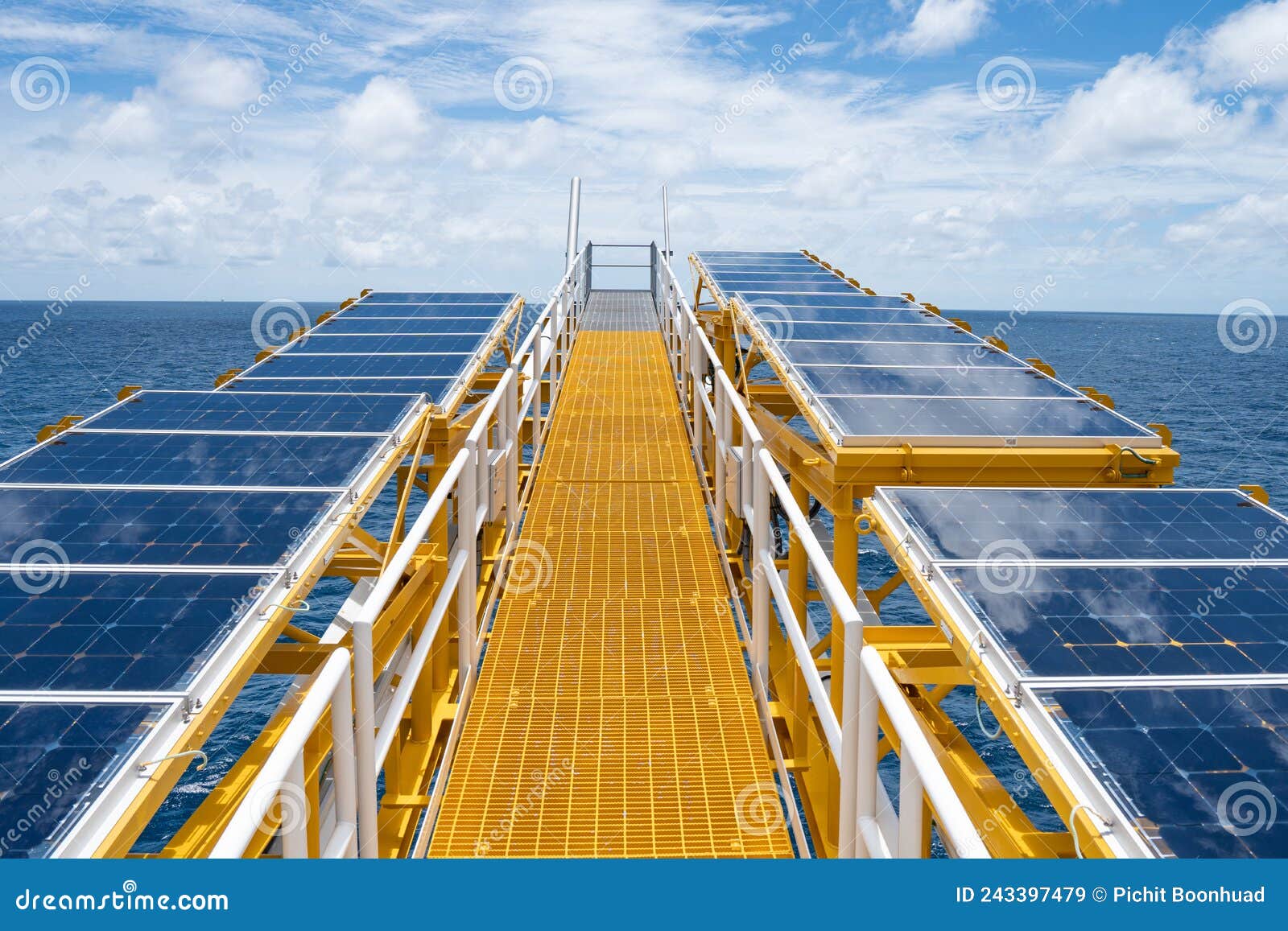 Solar Cells Panel at Offshore Oil and Gas Wellhead Remote Platform for ...